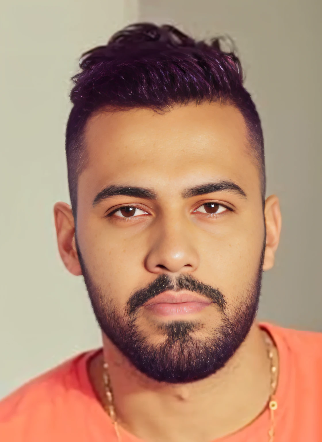 A close up of a man with a beard and a pink shirt - SeaArt AI