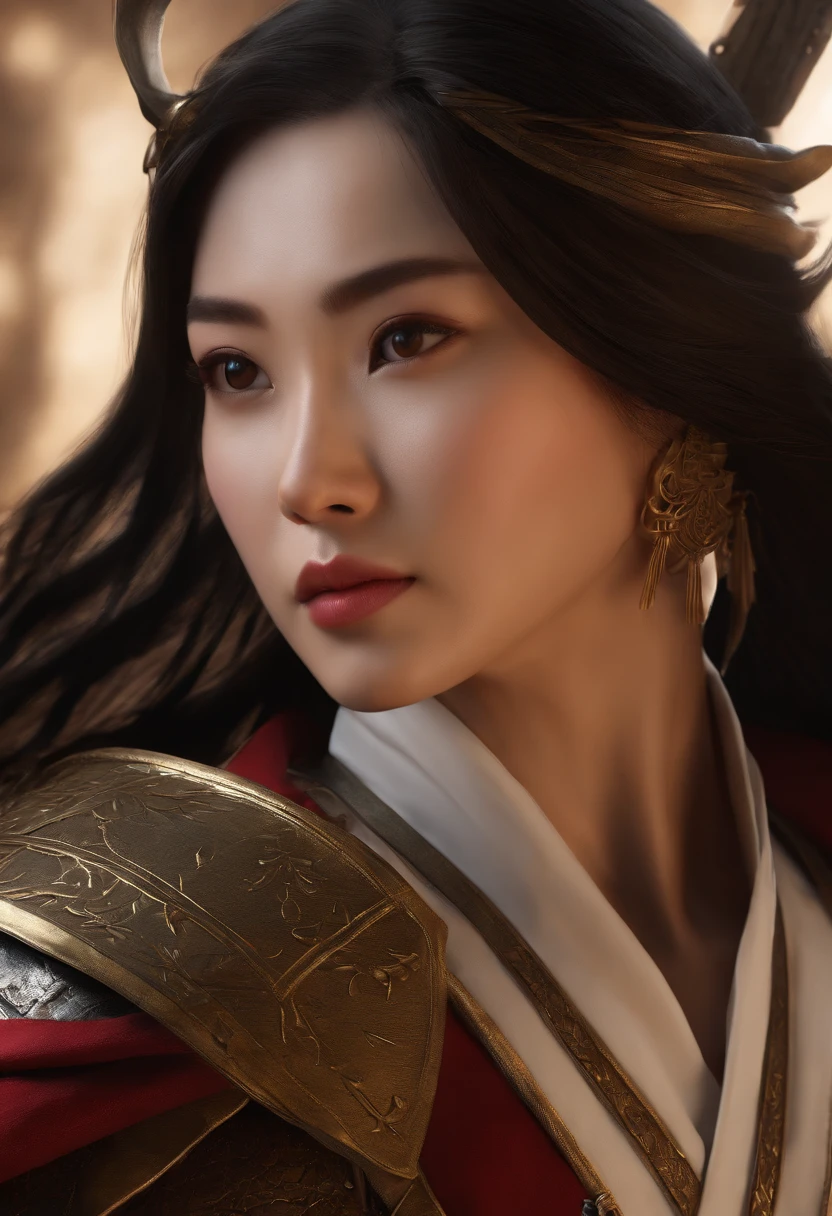 A woman in a red and gold outfit with horns on her head - SeaArt AI