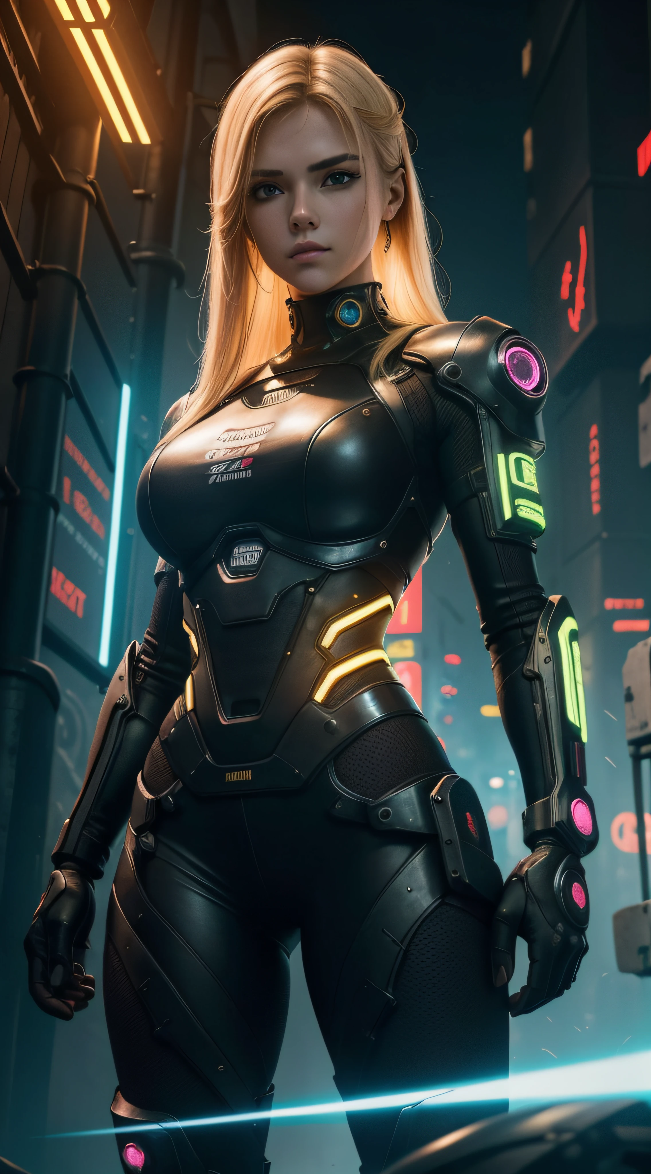 A woman in a futuristic suit standing in a city - SeaArt AI