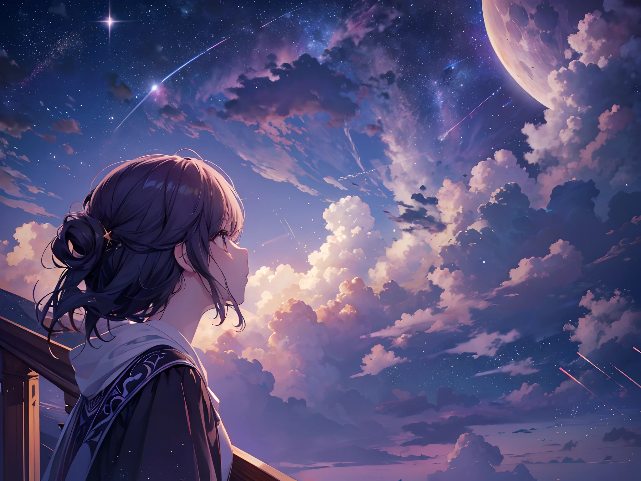 Anime girl looking at the stars in the sky - SeaArt AI