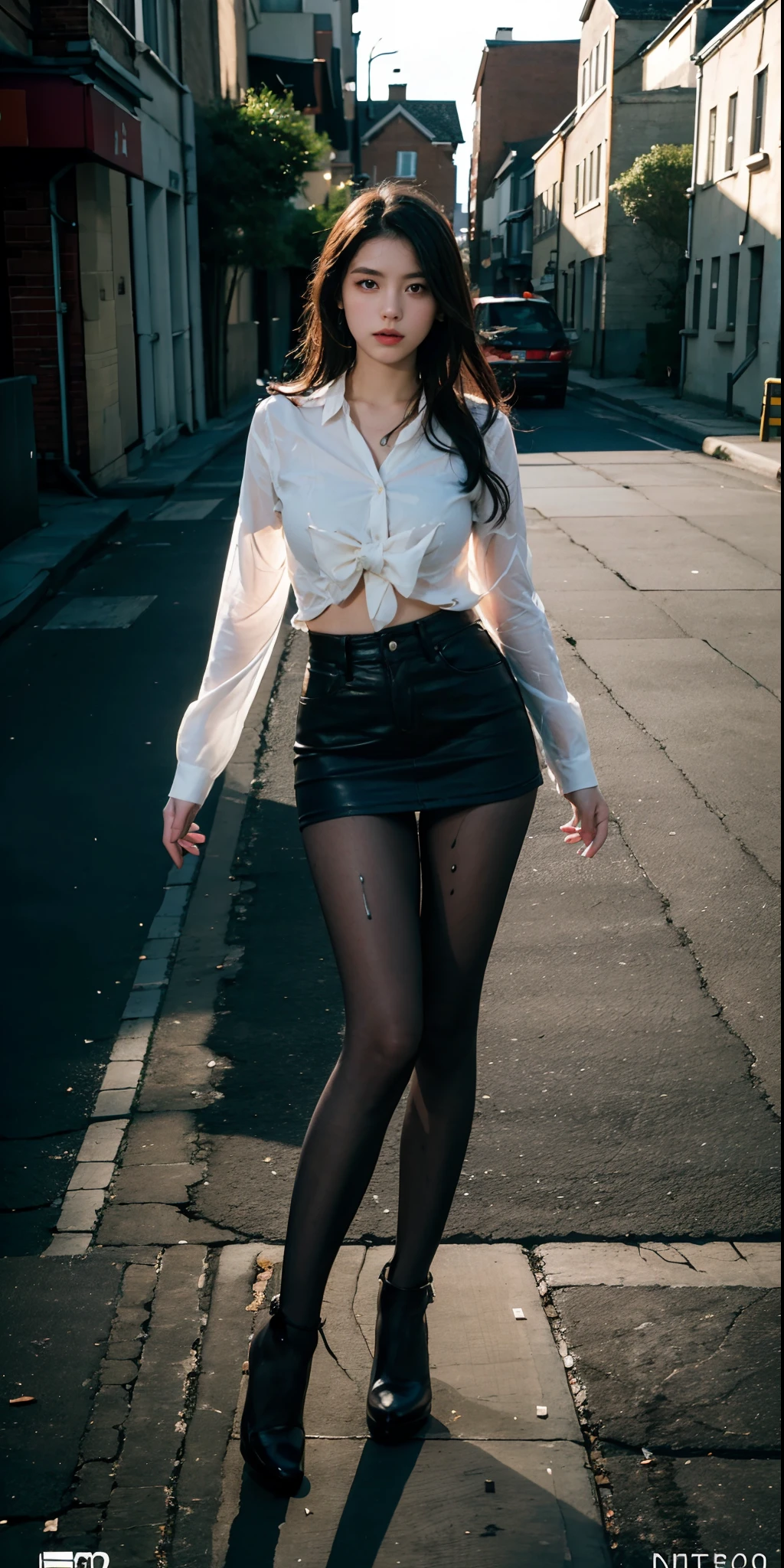 Arafed Woman In A White Shirt And Black Skirt Walking Down A Street
