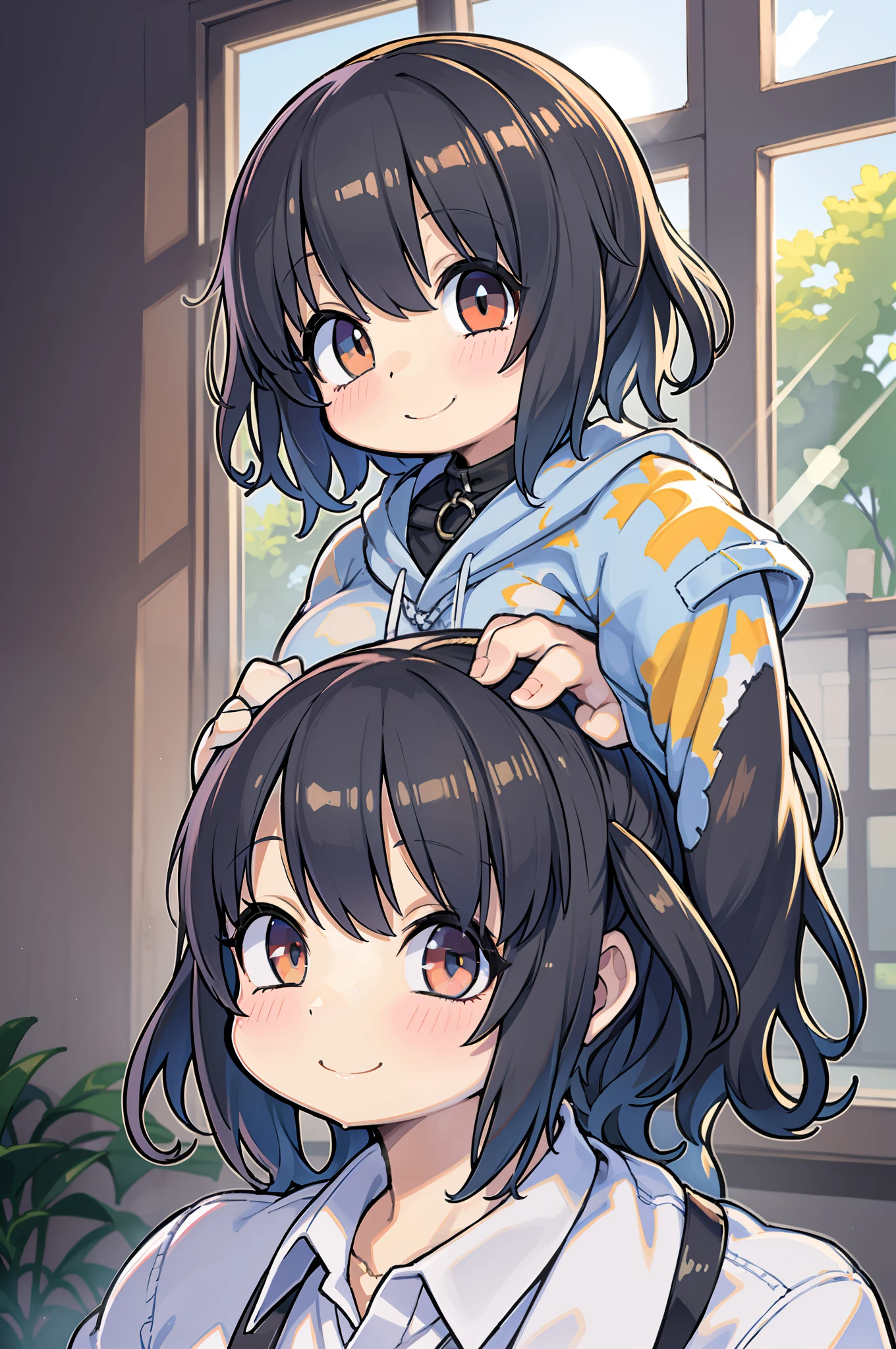 Anime girl with a ponytail and a guy with a blue shirt - SeaArt AI