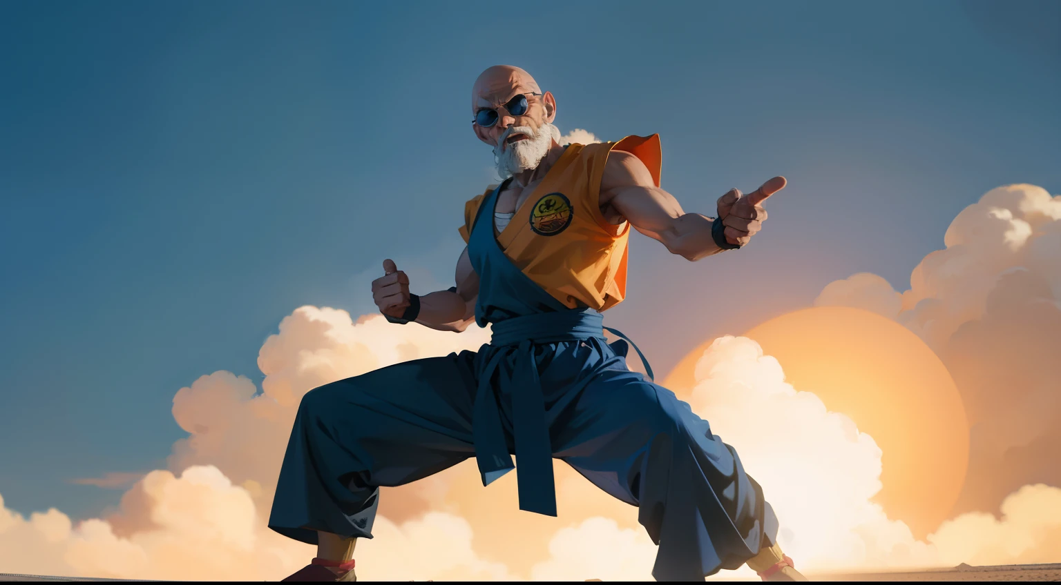 A close up of a person in a yellow shirt and blue pants - SeaArt AI