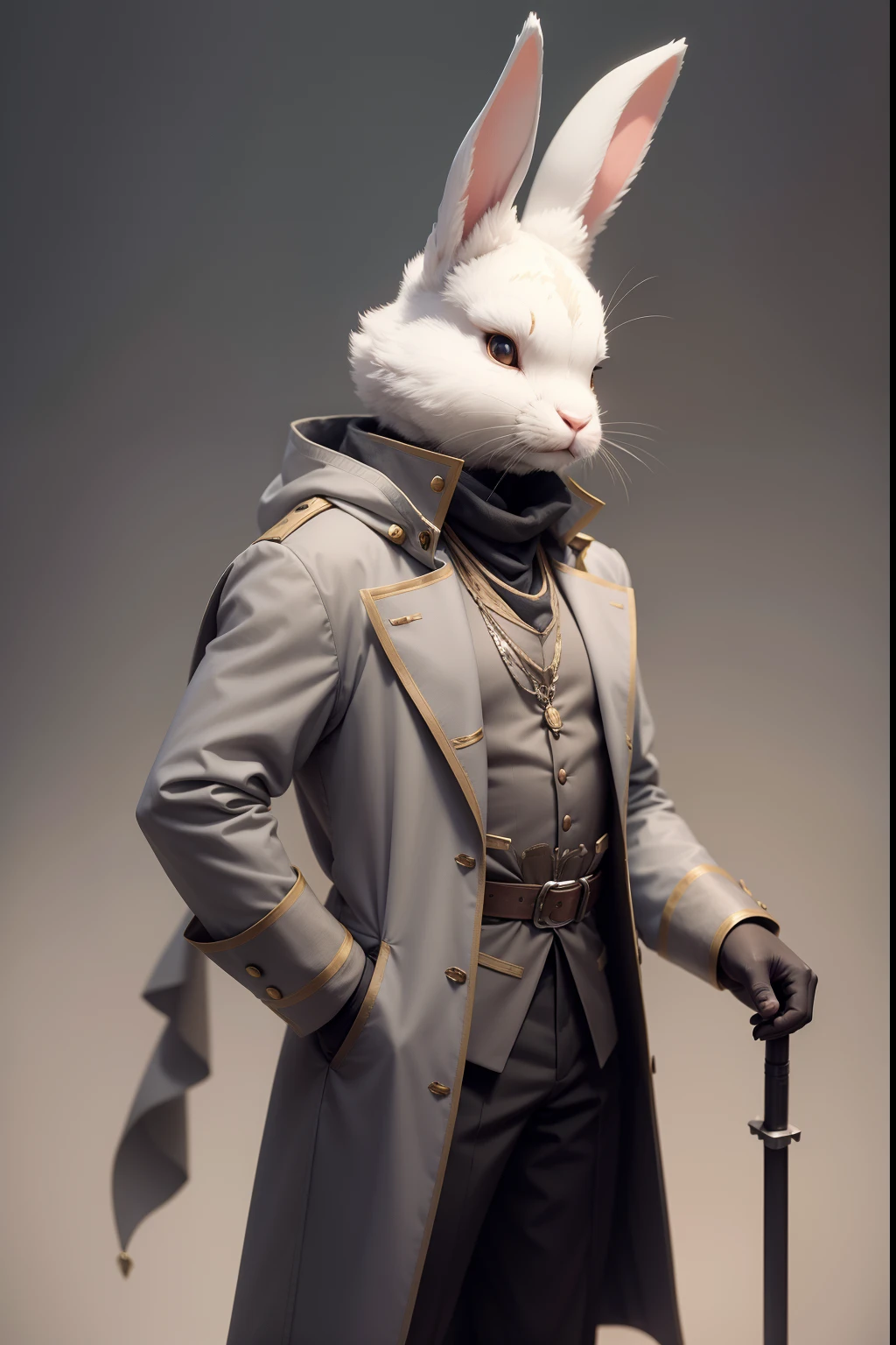 Arafed white rabbit dressed in a suit and holding a cane - SeaArt AI