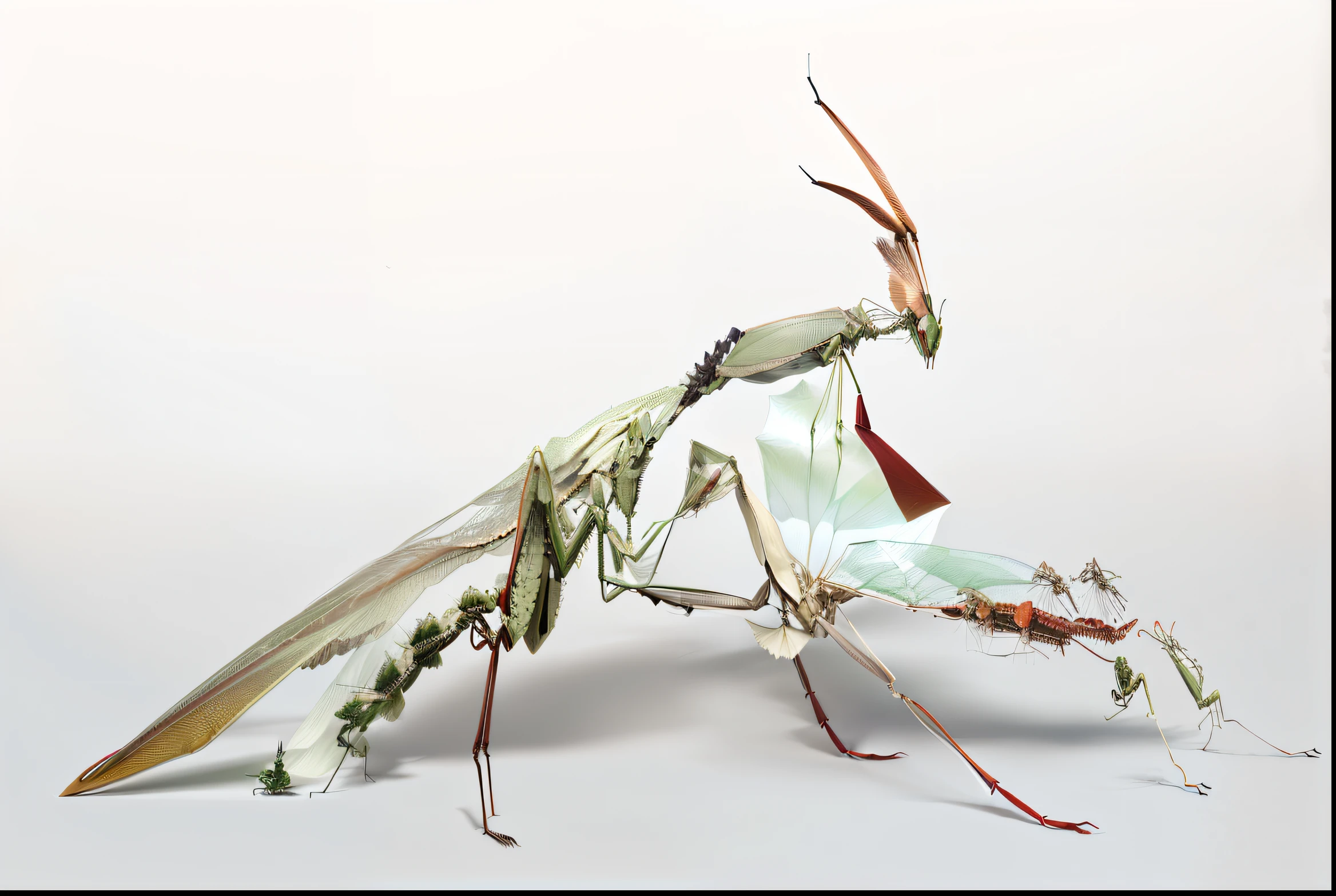 A close up of a praying mantisce on a white surface - SeaArt AI