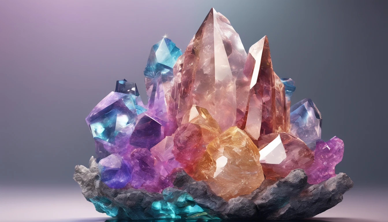 A close up of a cluster of crystals on a rock - SeaArt AI