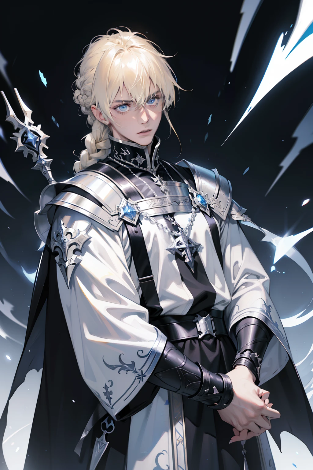 A close up of a person with a sword in a dark room - SeaArt AI