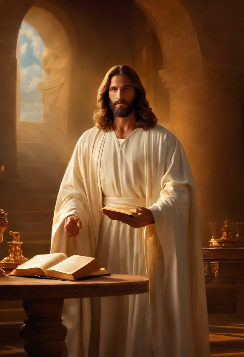 Arafed image of jesus reading a book in a church - SeaArt AI