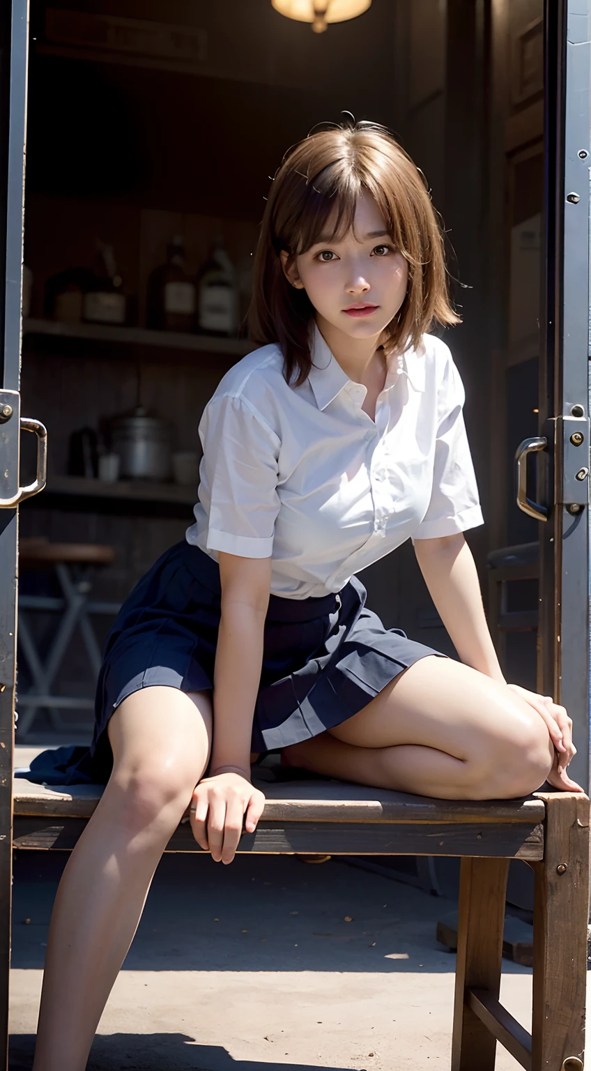 Arafed asian woman sitting on a bench in a short skirt - SeaArt AI