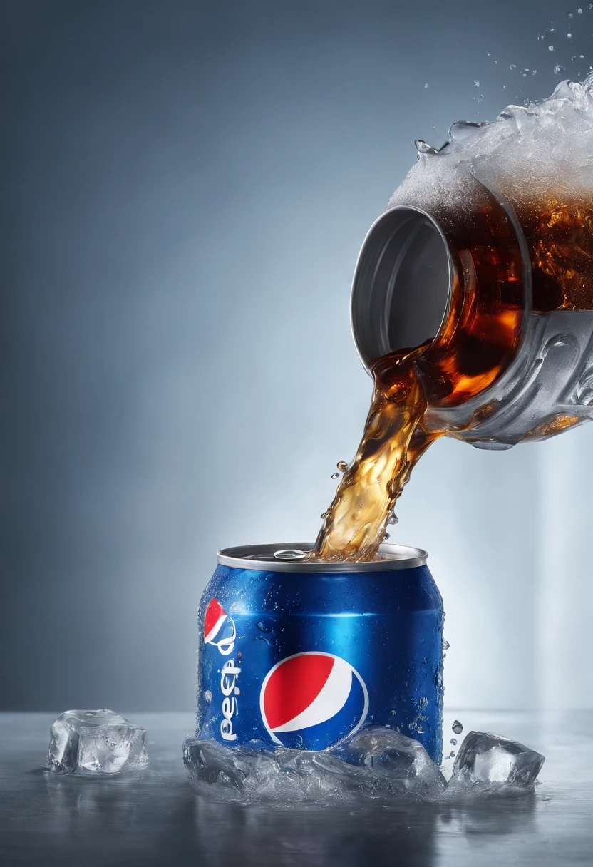 A close up of a can of pepsi being poured with ice - SeaArt AI
