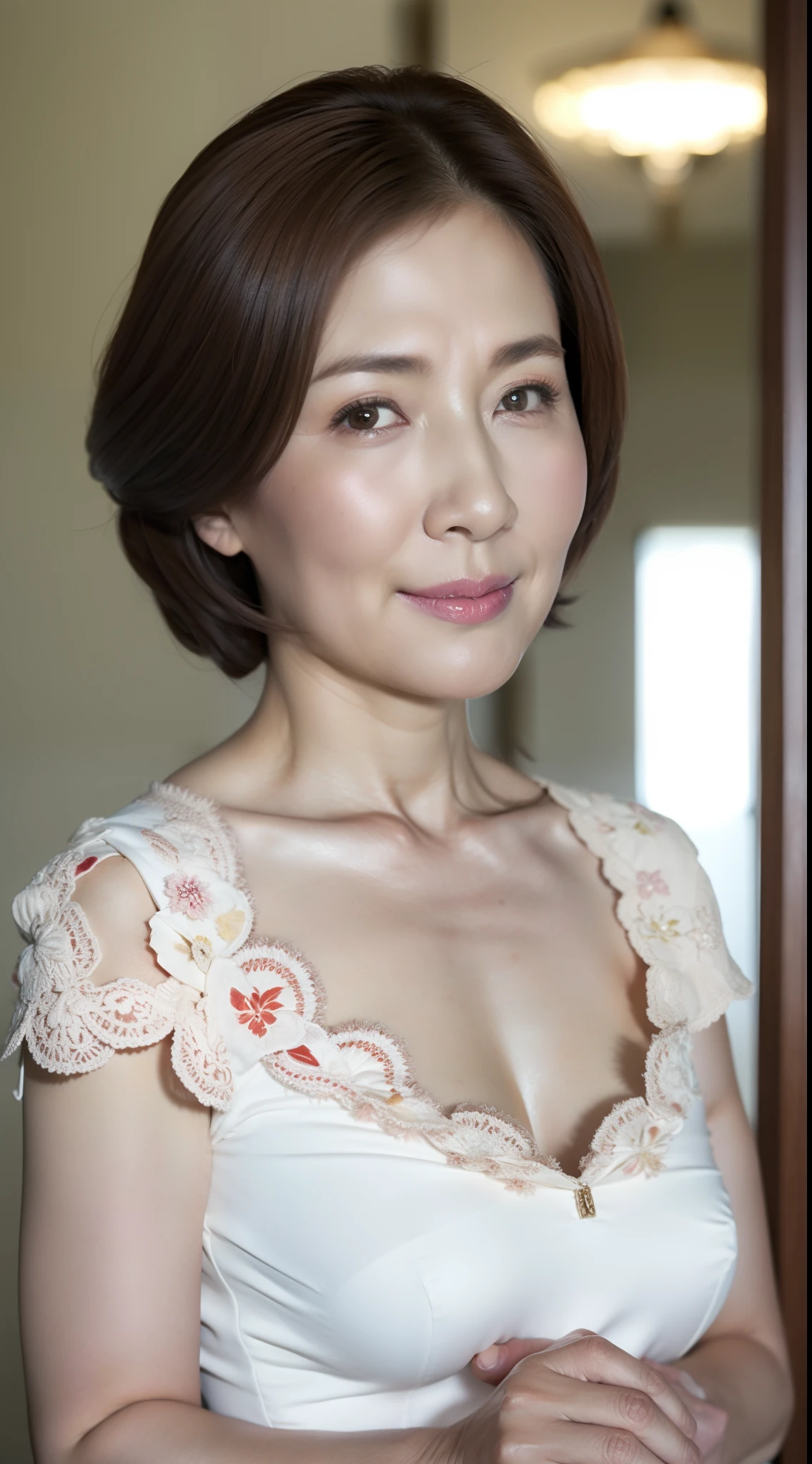 A Close Up Of A Woman In A White Dress Posing For A Picture Seaart Ai