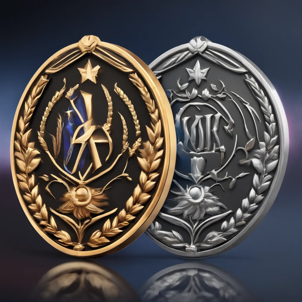 Two medals with a star and a laurel on them - SeaArt AI