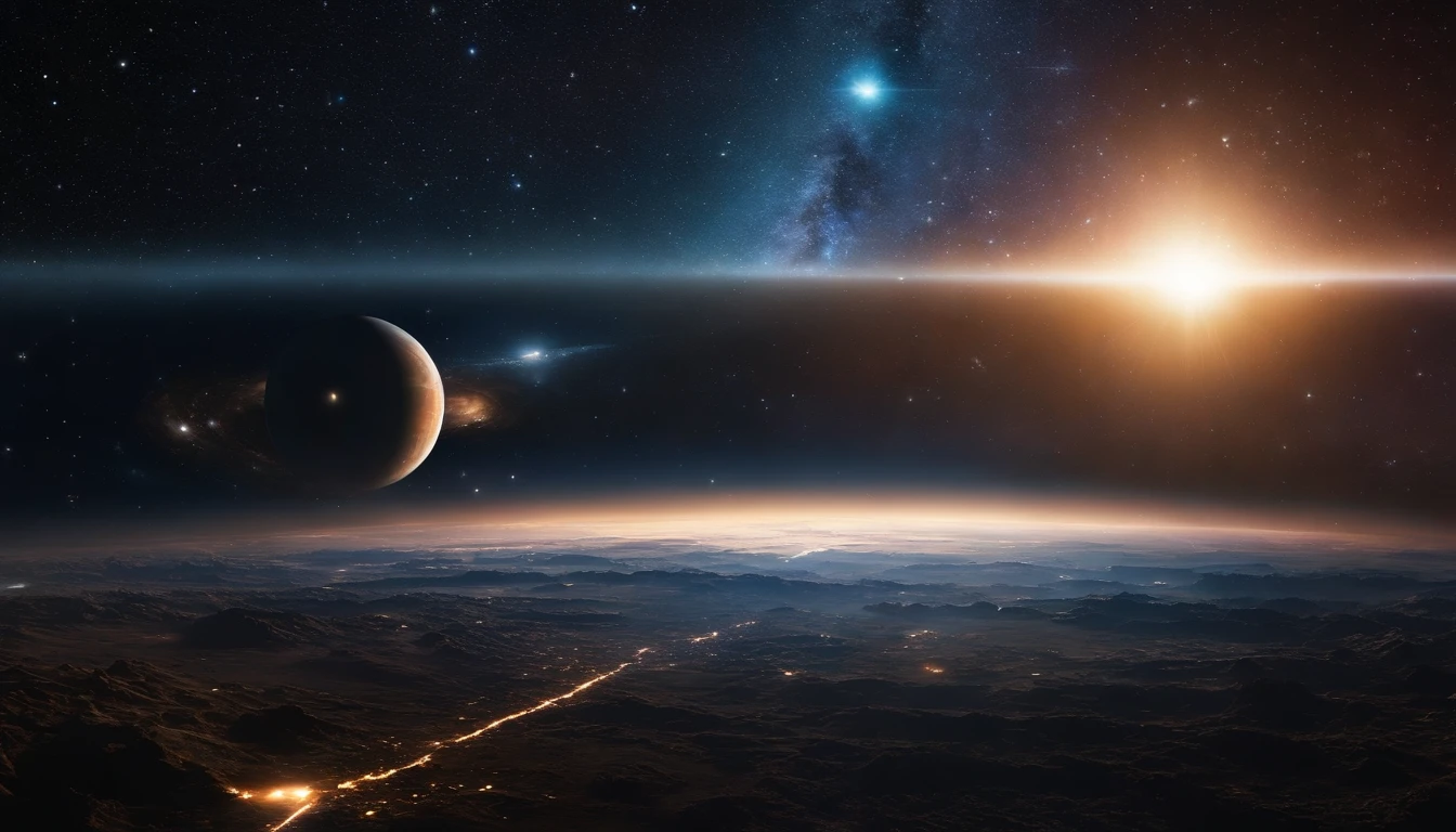 A view of the earth from space with a bright light shining on it ...