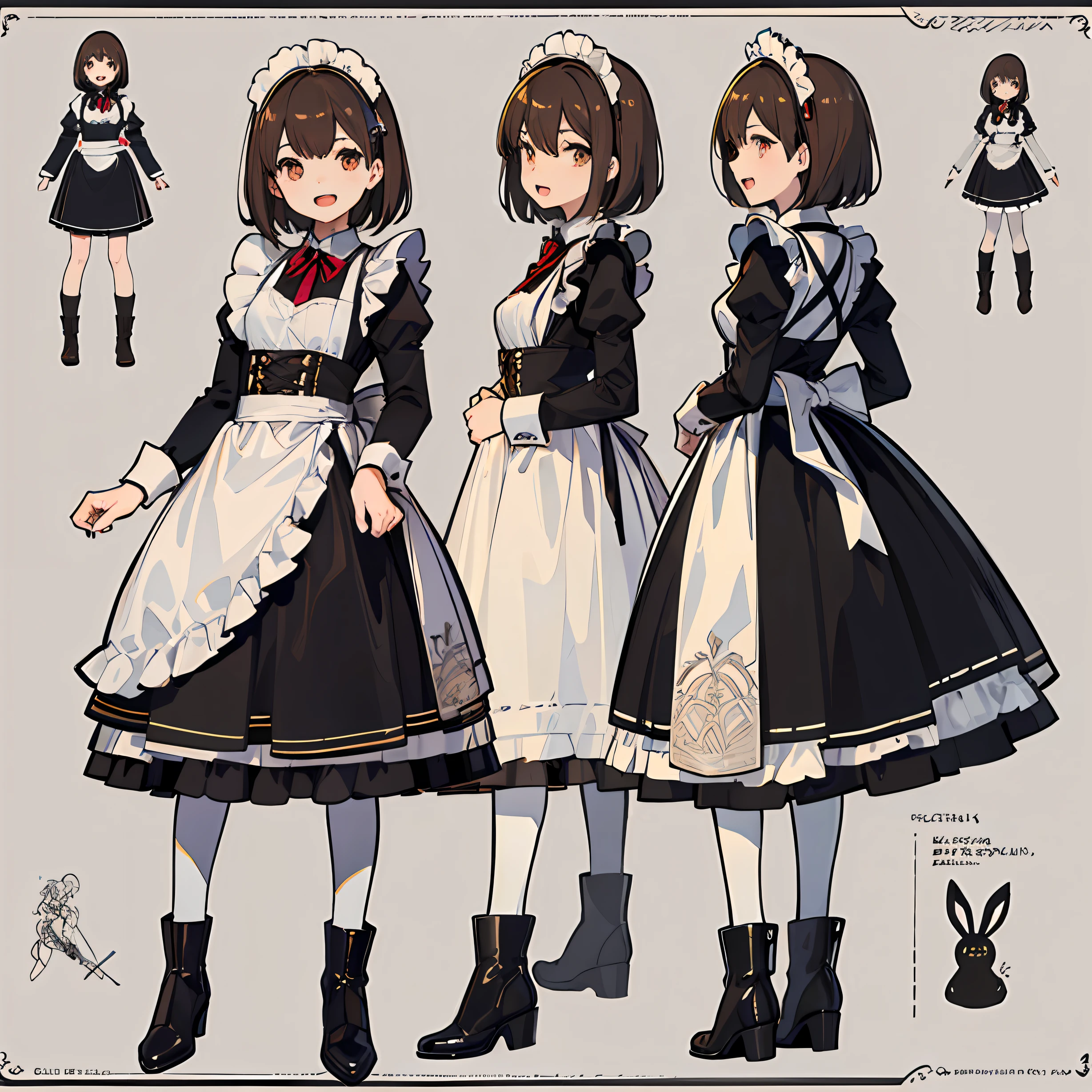 Anime character design of a maid and maid maid in different poses ...