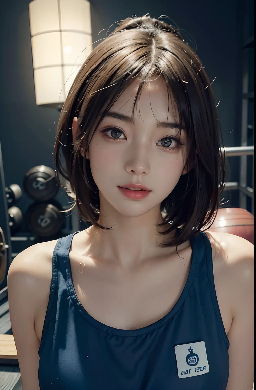 A woman with a blue top and a black top posing for a picture - SeaArt AI