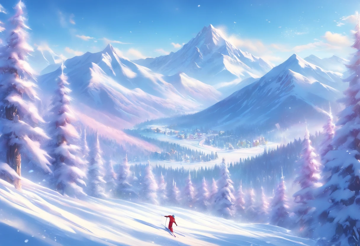 Skiers in the snow with mountains in the background - SeaArt AI