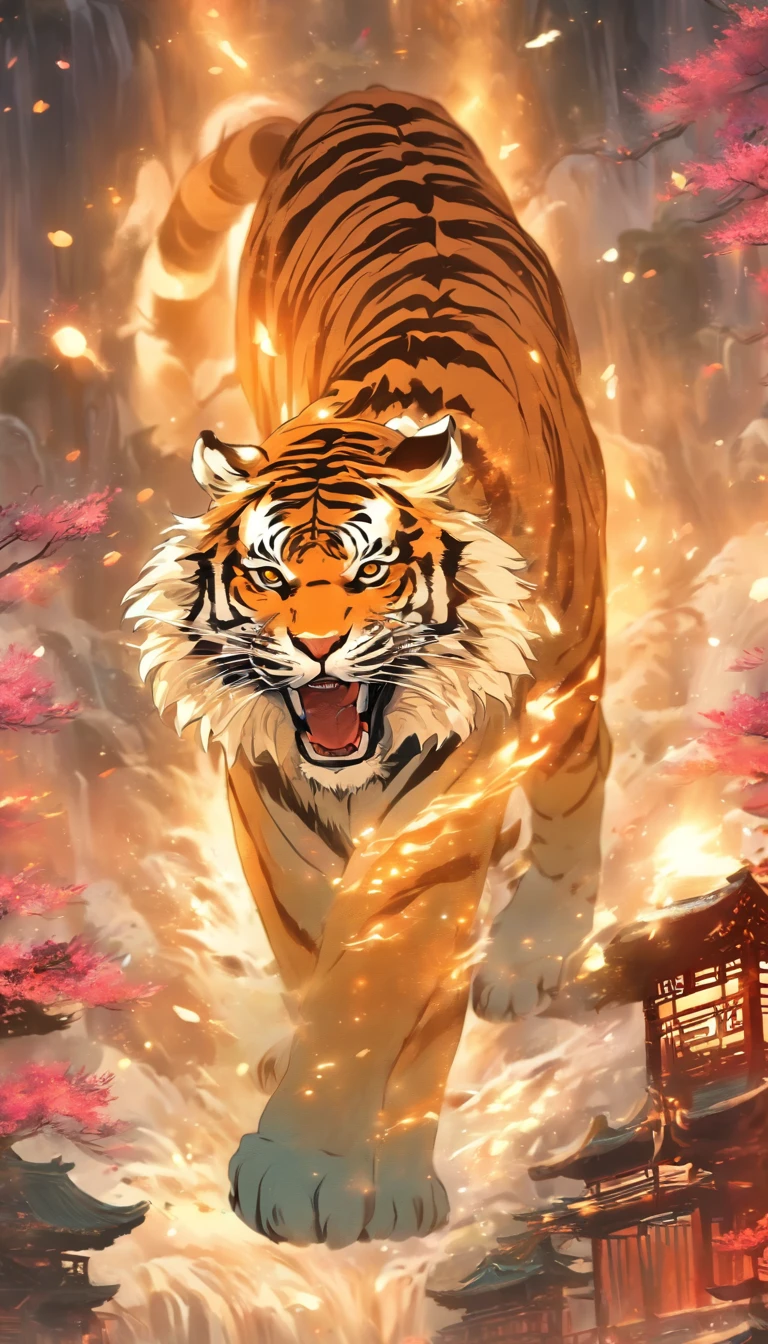 Tiger in the sky with fire coming out of its mouth - SeaArt AI