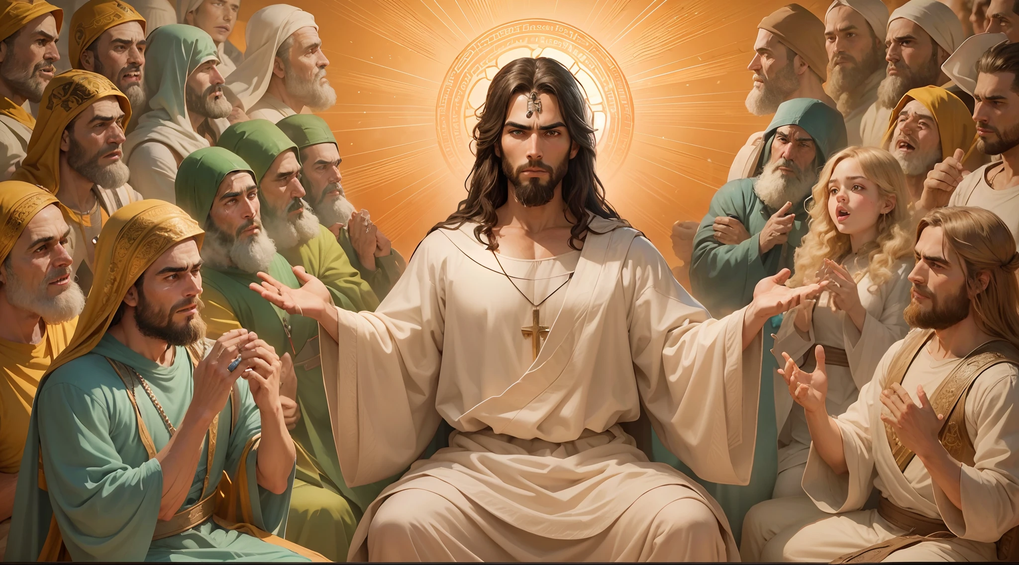 Arafed image of jesus sitting in a large group of people - SeaArt AI