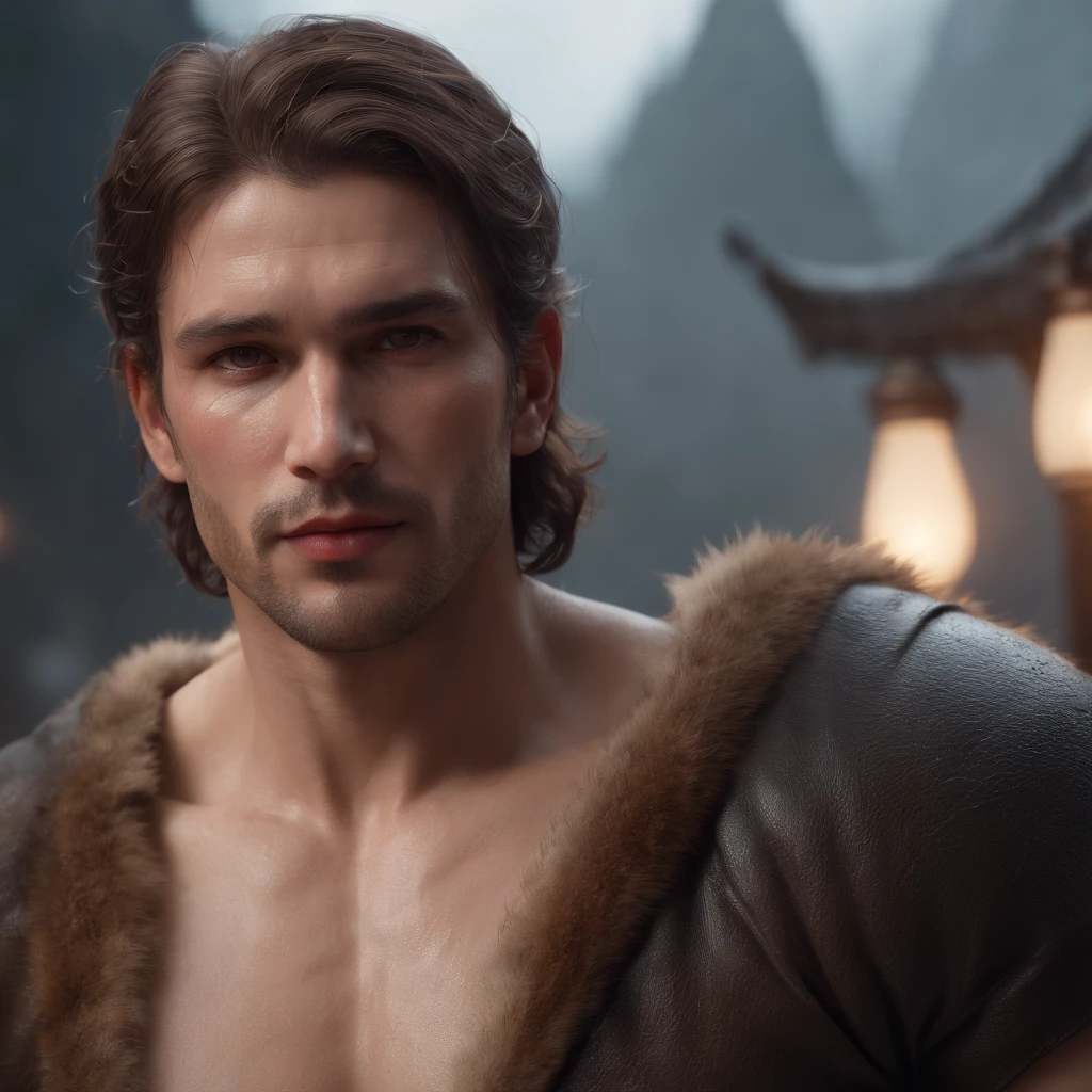 A man in a fur coat standing in front of a lamp - SeaArt AI