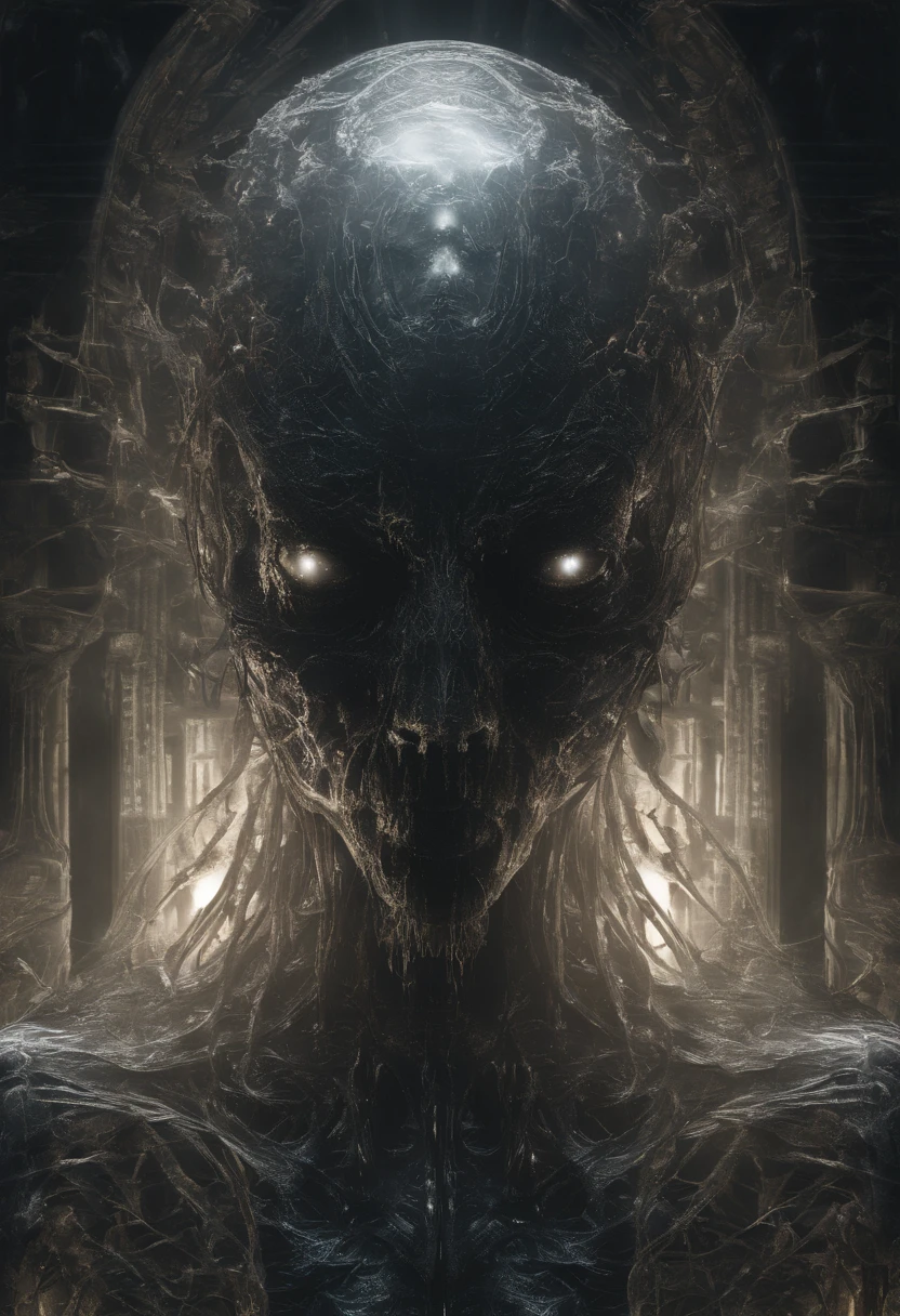 A close up of a creepy alien face with a glowing head - SeaArt AI