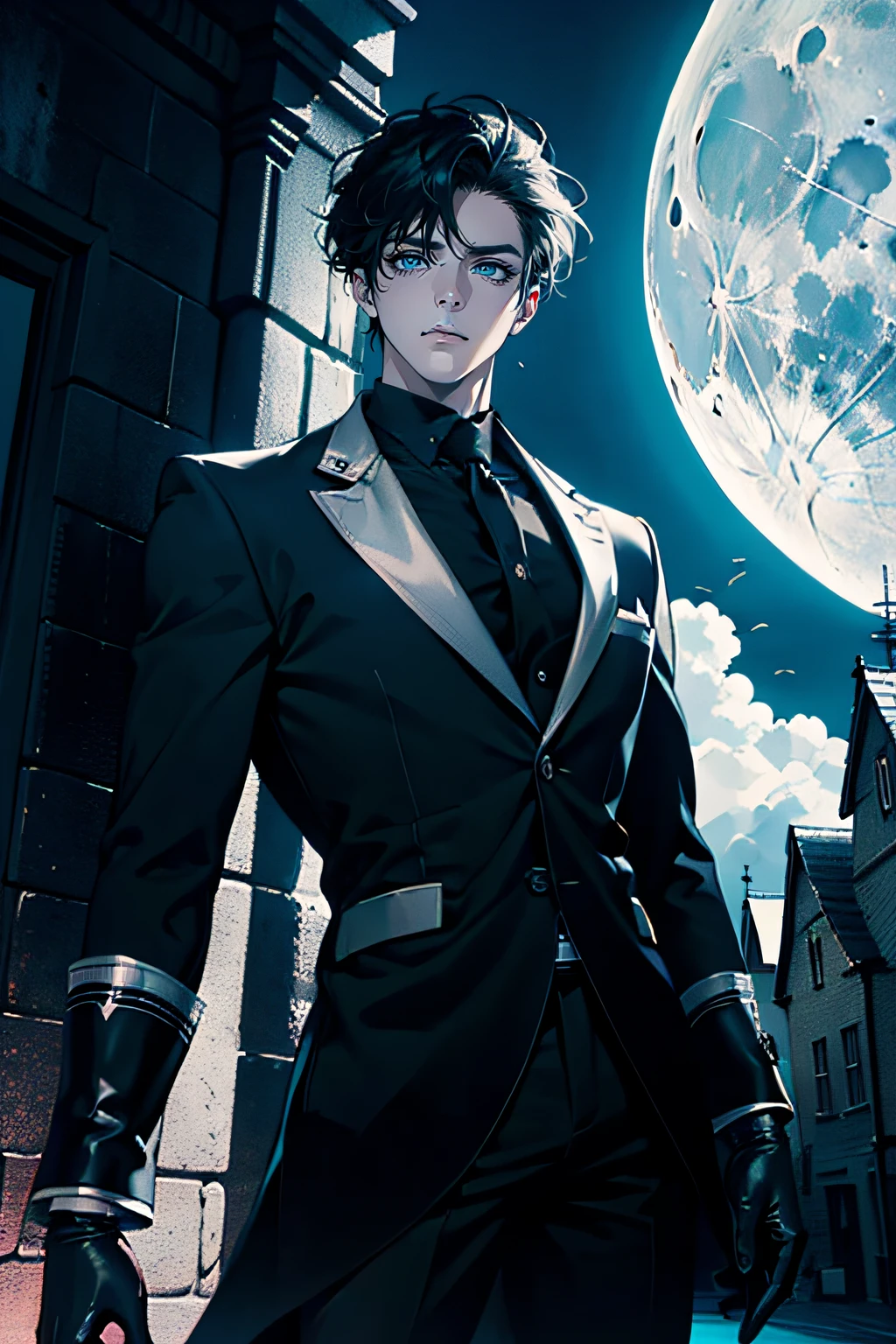 Anime - style image of a man in a suit and tie standing in front of a ...