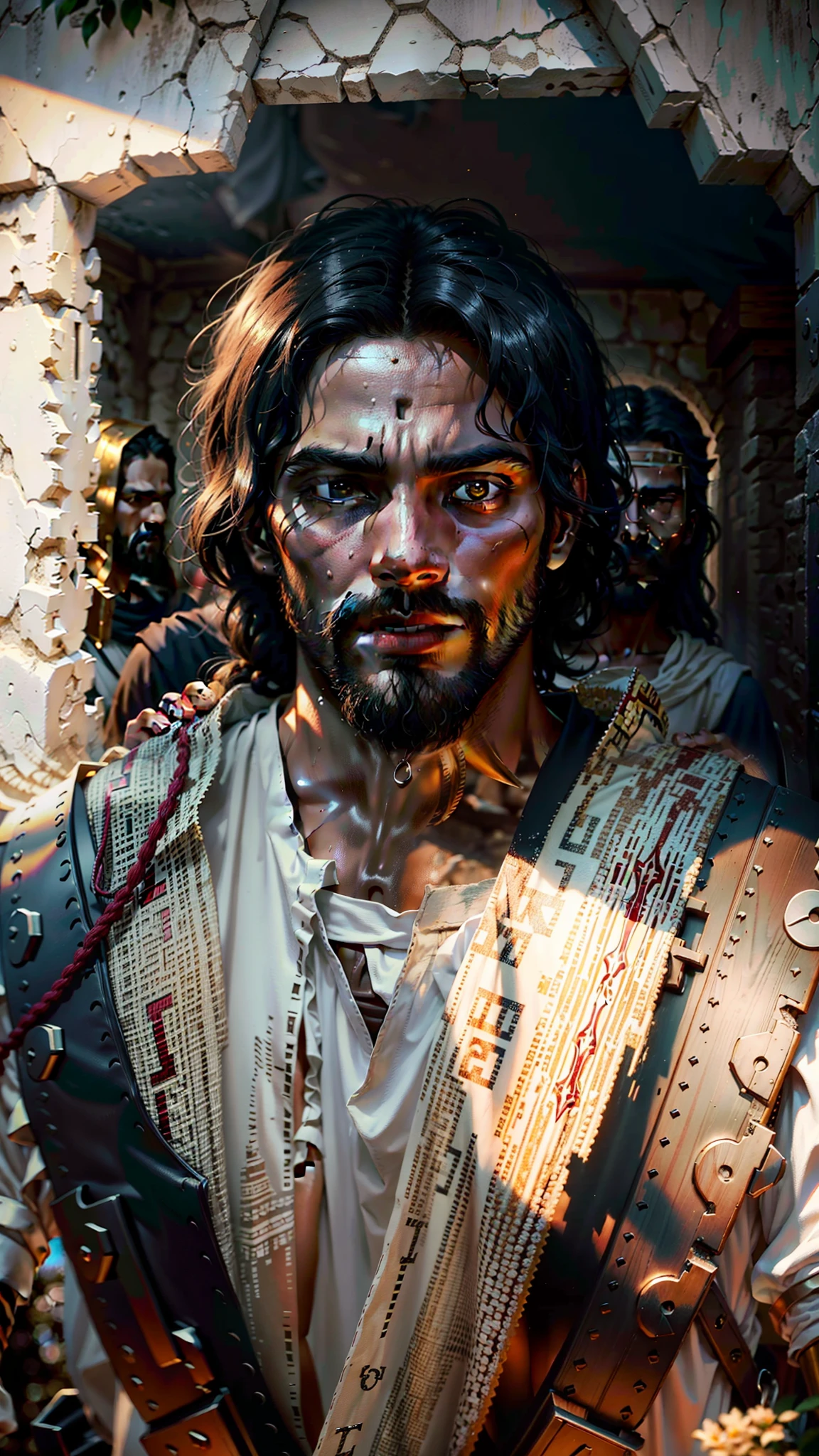 A close up of a man dressed in a costume with a sword - SeaArt AI