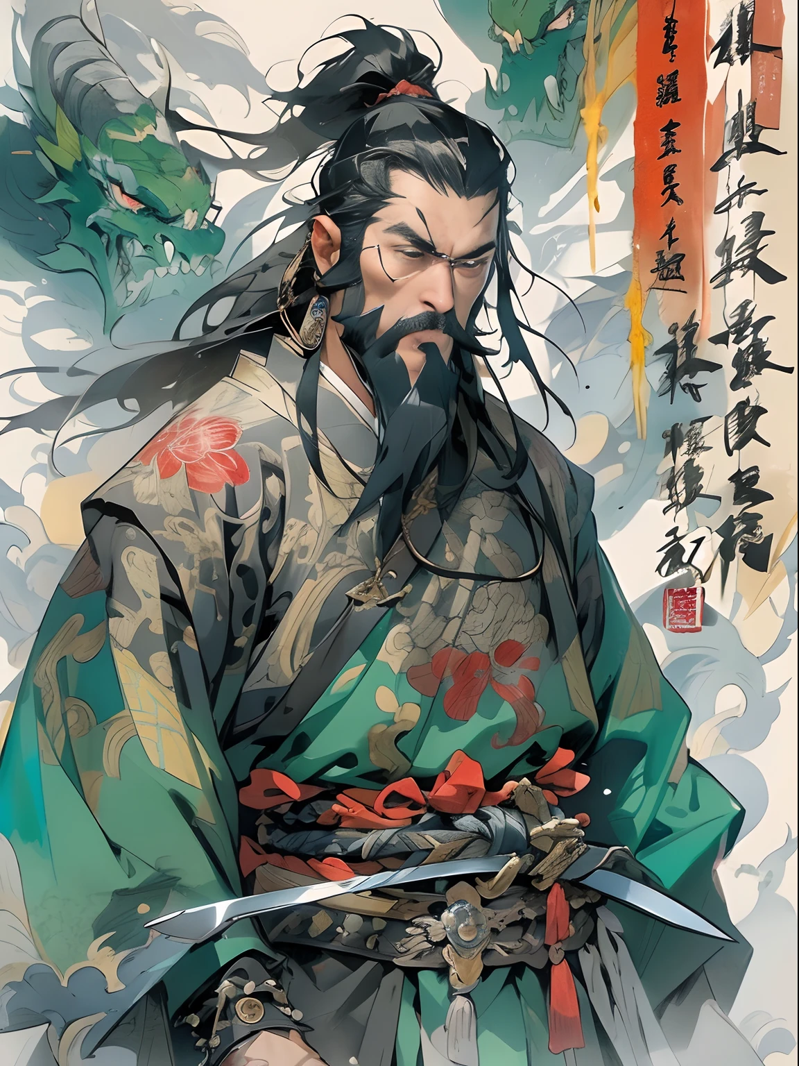 A close up of a man with a sword in his hand - SeaArt AI