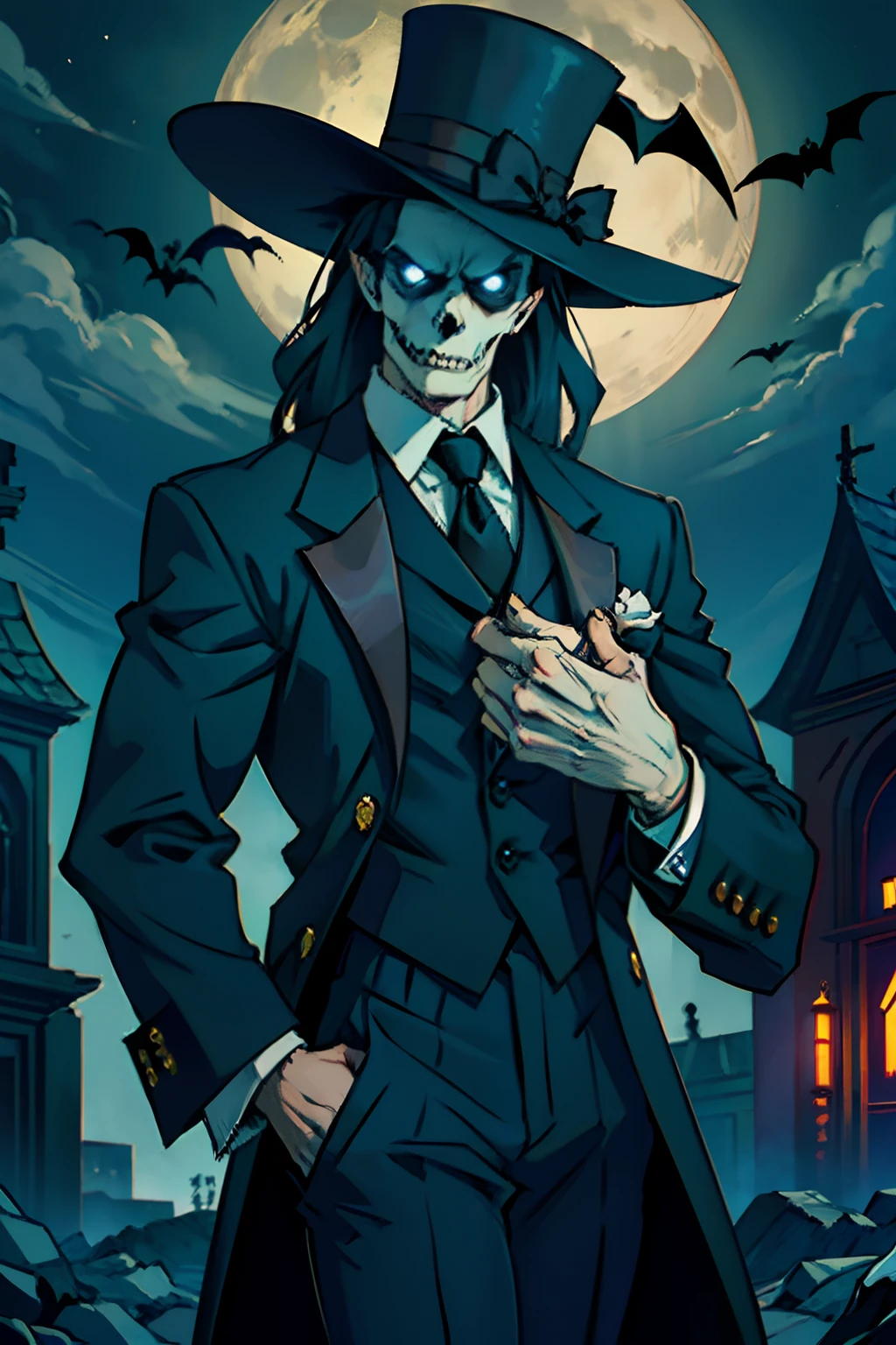 A close up of a person in a suit and hat with a bat - SeaArt AI
