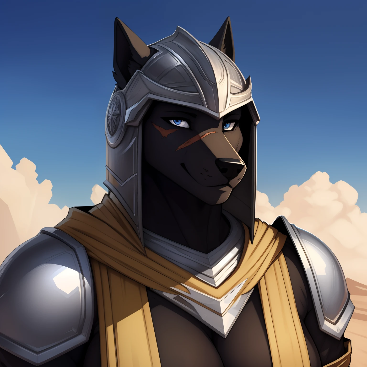A close up of a person wearing a helmet and armor - SeaArt AI