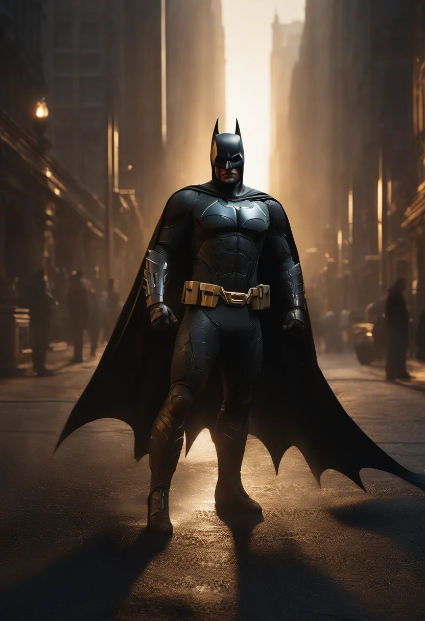 Batman in the dark knight suit standing in a city street - SeaArt AI