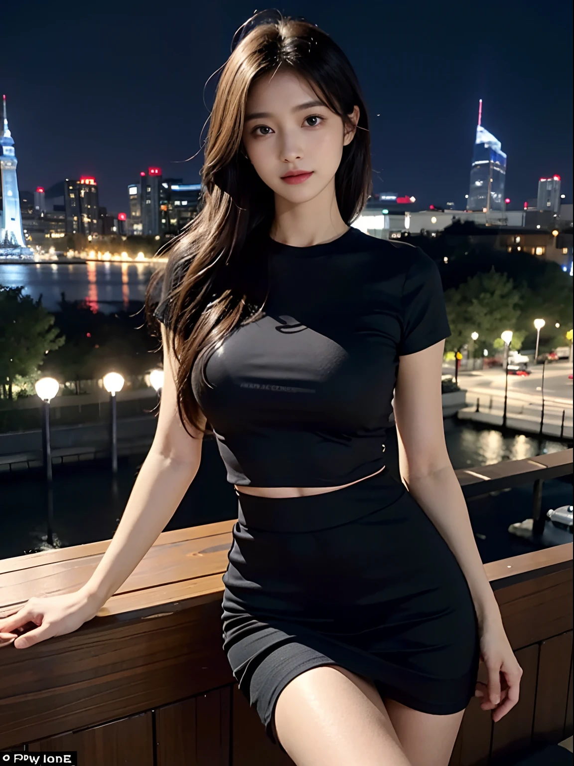 A close up of a woman in a black dress posing on a balcony - SeaArt AI