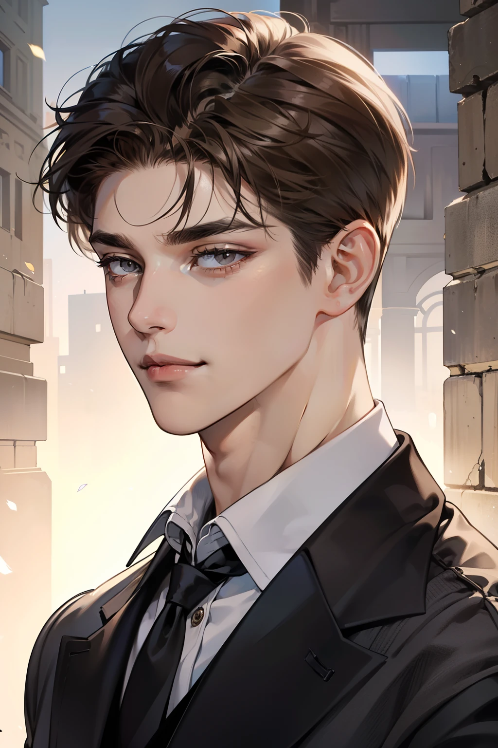 A close up of a man in a suit and tie in a city - SeaArt AI