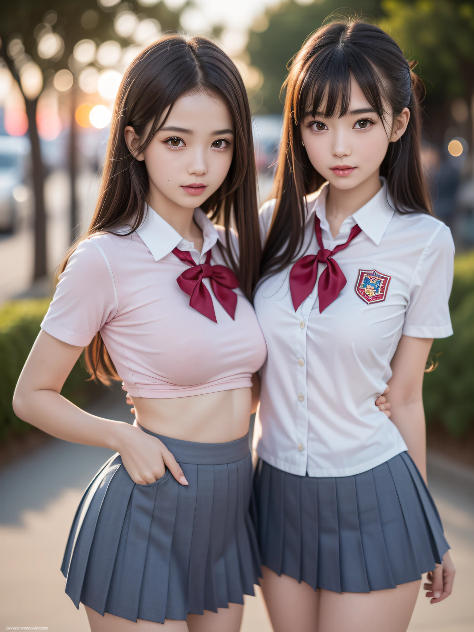 Two asian women in school uniforms posing for a picture - SeaArt AI