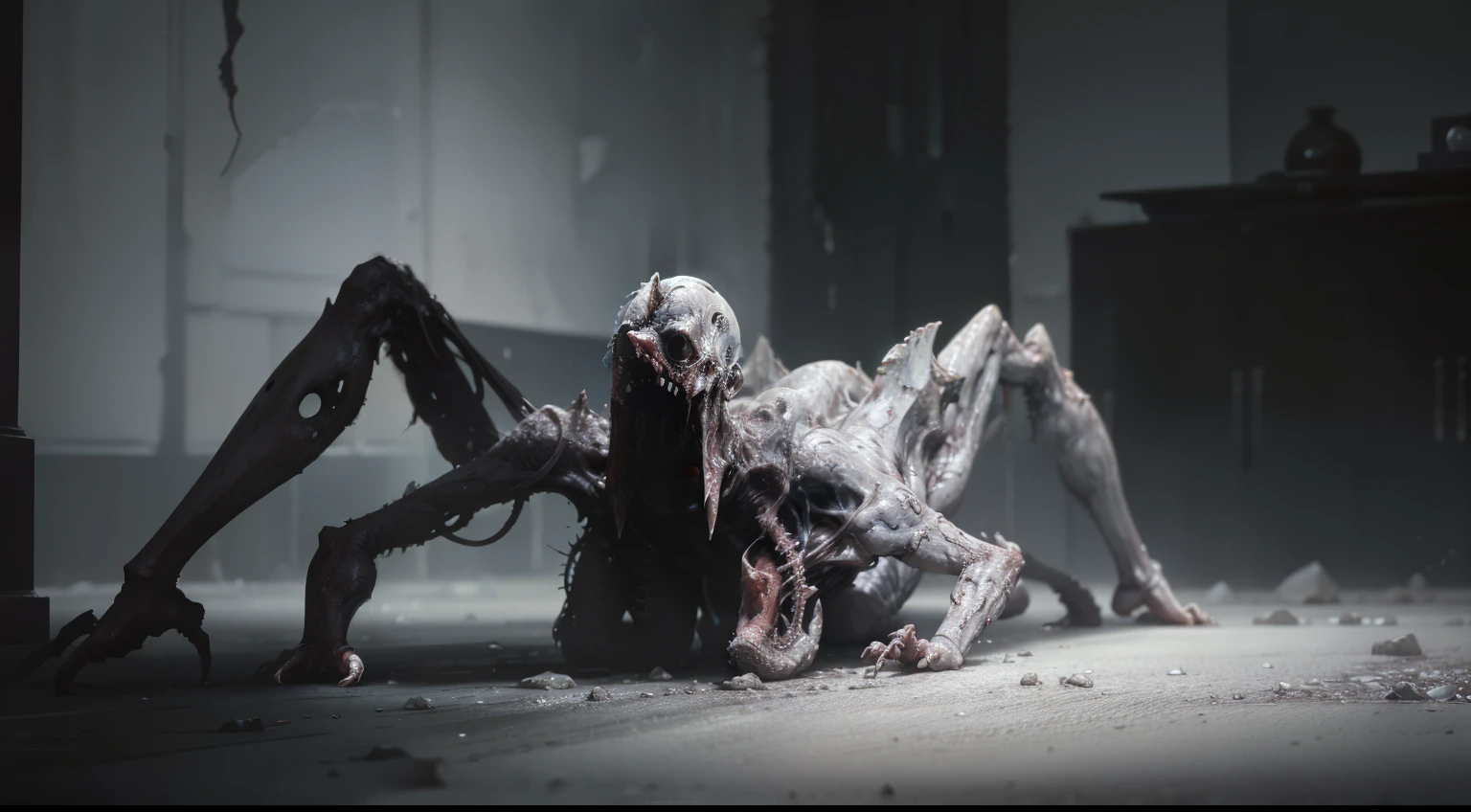 A close up of a person laying on the ground with a spider - SeaArt AI