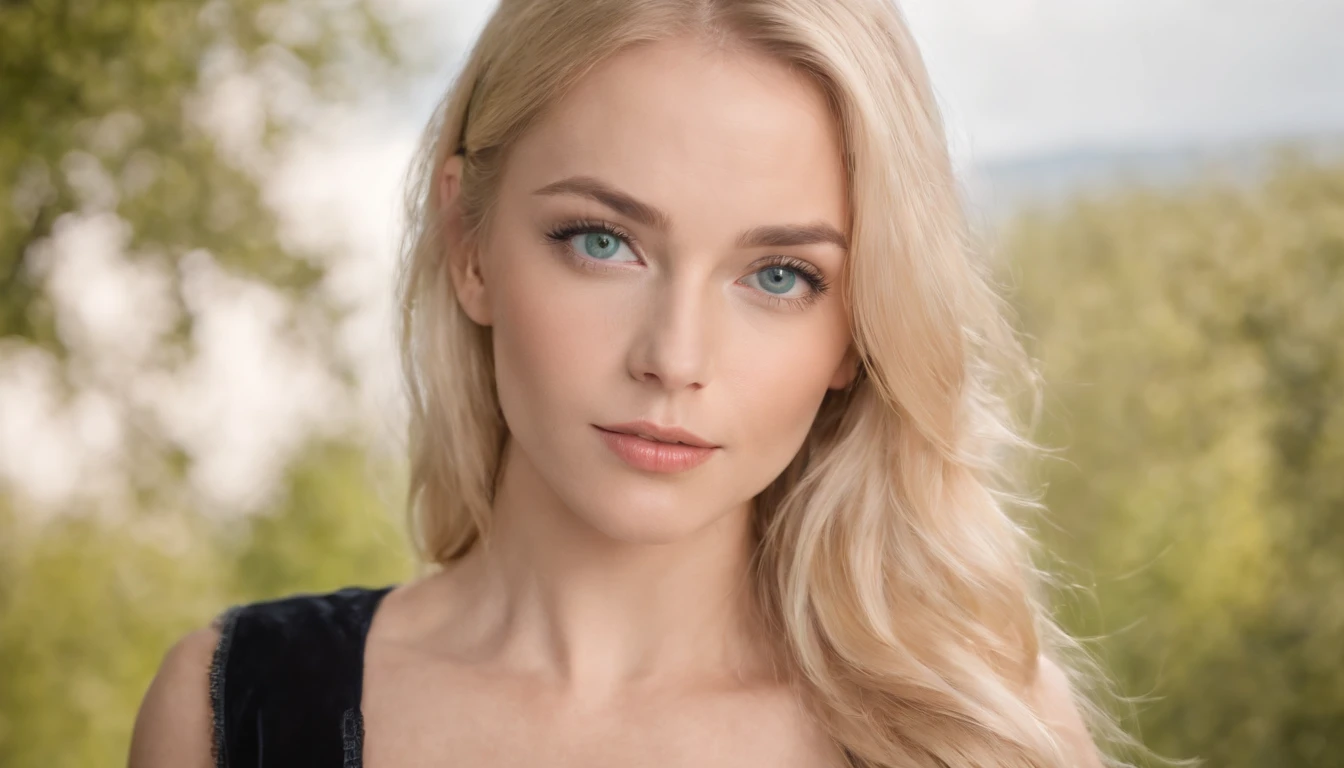 A close up of a woman with long blonde hair and blue eyes - SeaArt AI