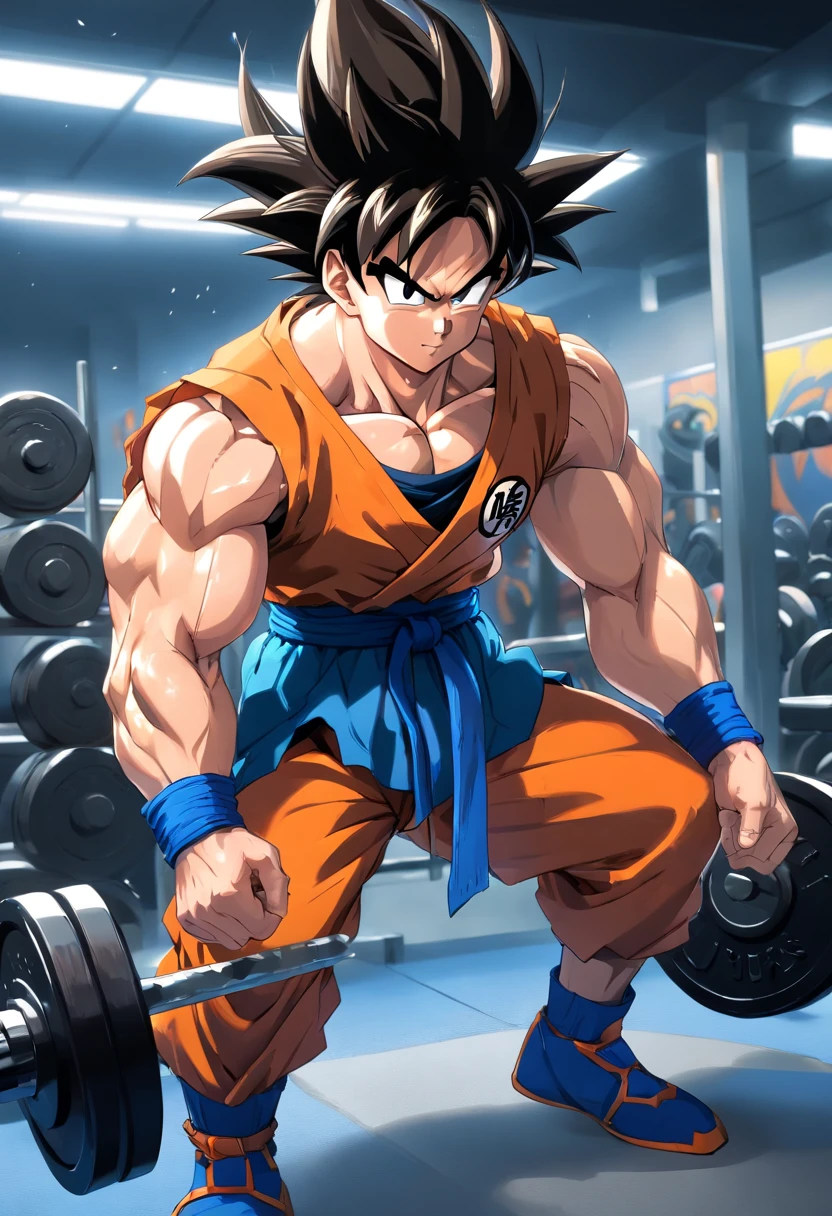 A cartoon image of a man with a barbell in a gym - SeaArt AI