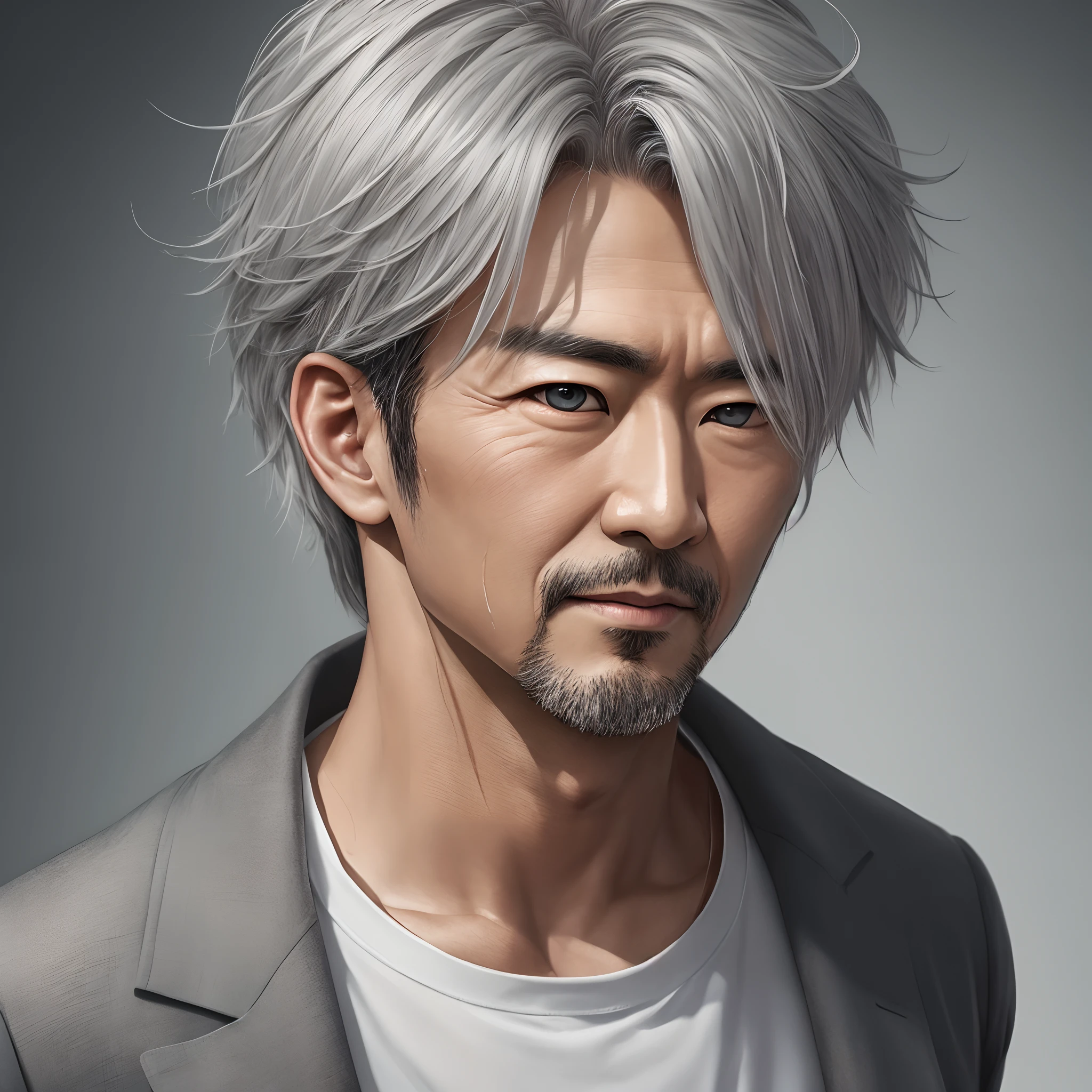 A close up of a man with a gray hair and a suit - SeaArt AI