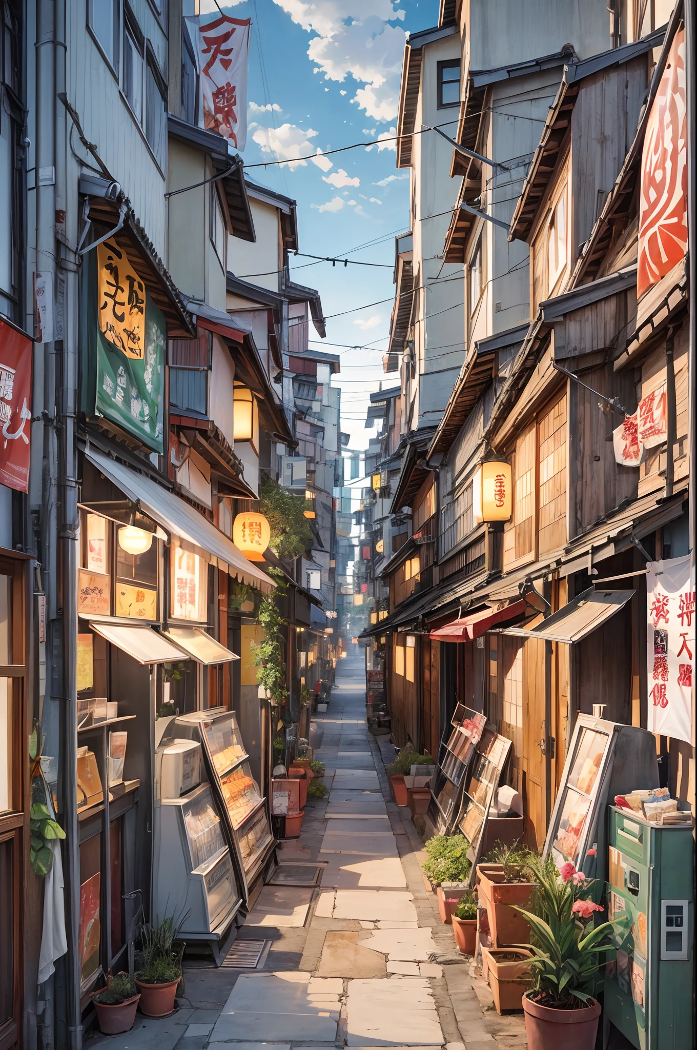 There is a narrow alley with a lot of signs on the buildings - SeaArt AI