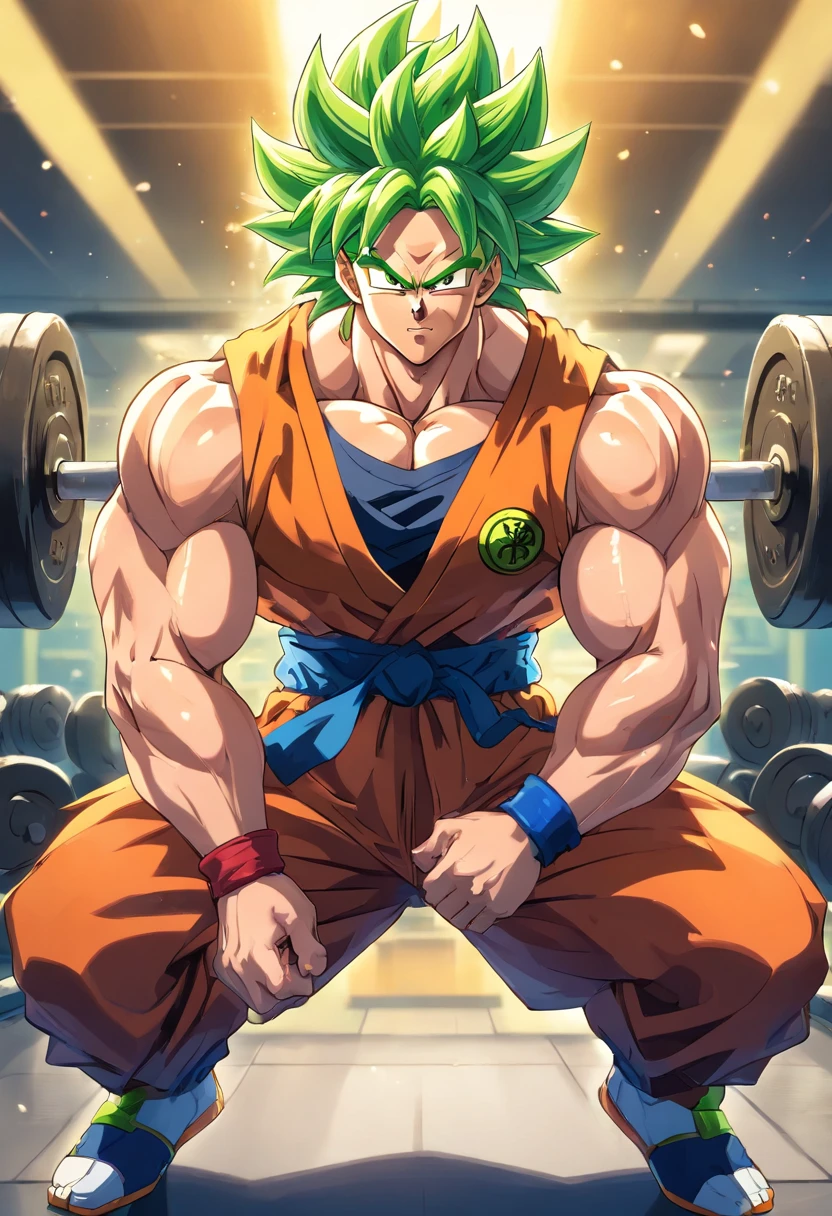 A cartoon image of a young gohan with a barbell - SeaArt AI