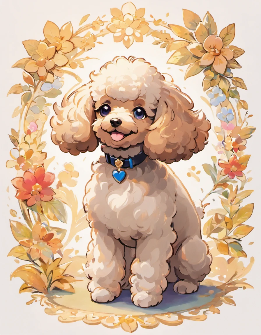 A close up of a dog with a collar and flowers - SeaArt AI