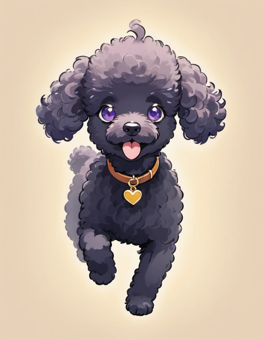 A cartoon poodle dog with a heart shaped collar and a collar around its ...