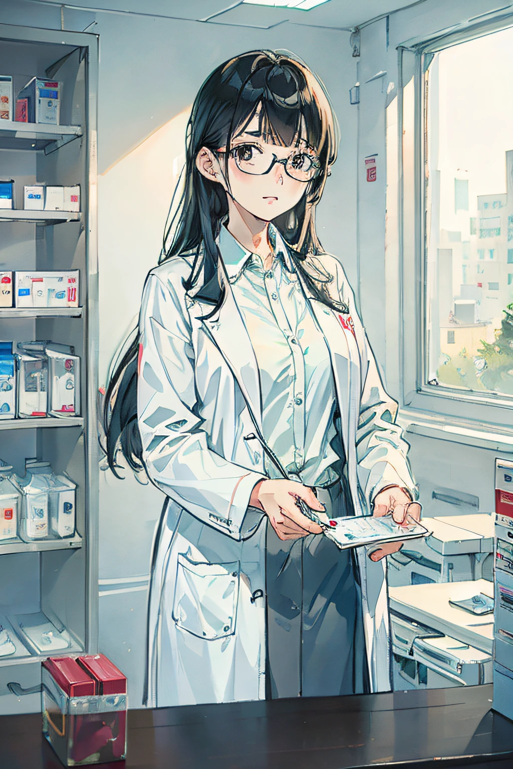 Anime girl in a lab coat holding a tablet computer - SeaArt AI