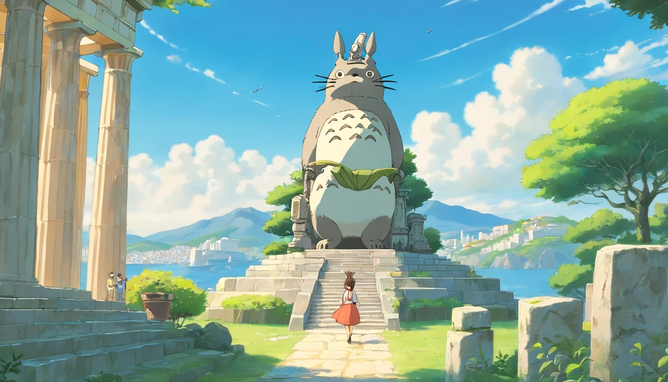 A close up of a person walking near a statue in a park - SeaArt AI