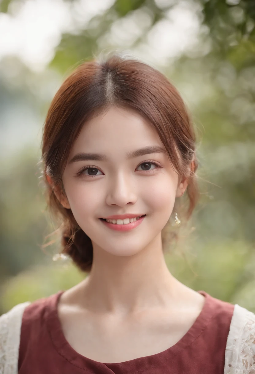 A woman with a smile on her face and a red dress - SeaArt AI