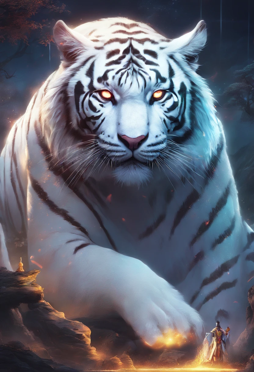 A white tiger with yellow eyes is walking across a river - SeaArt AI