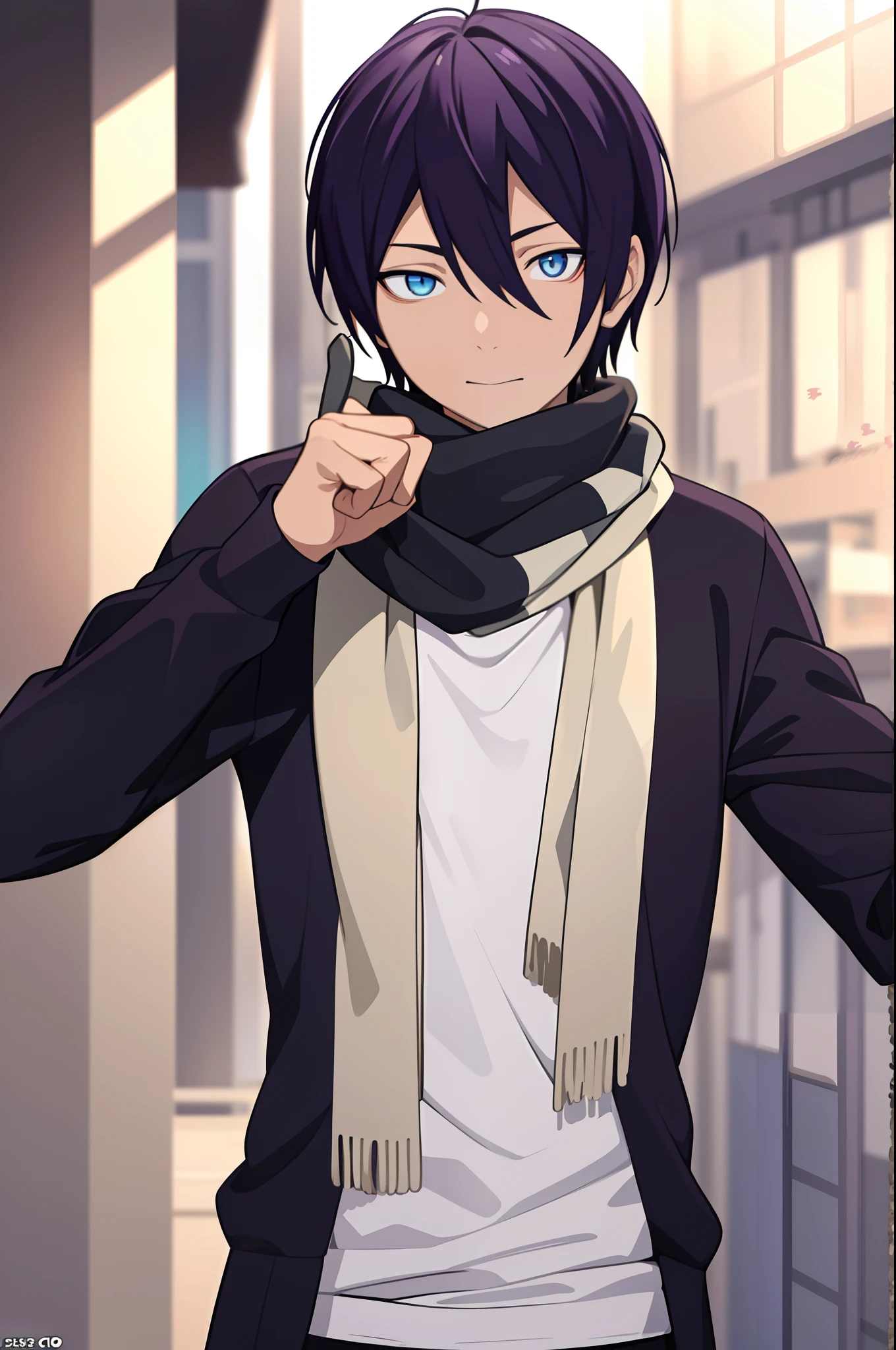 A man in a scarf and jacket standing in a hallway - SeaArt AI