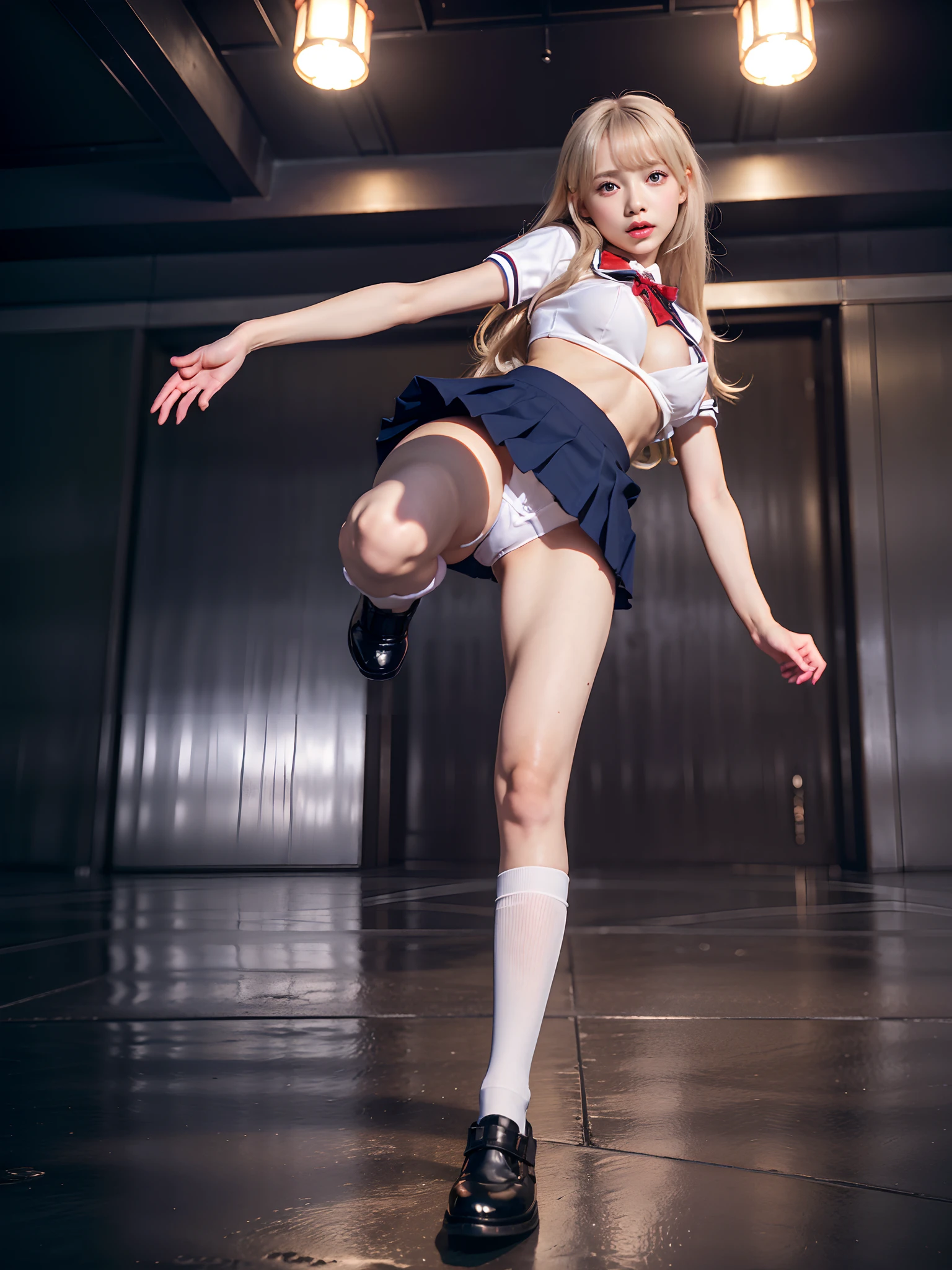 Arafed woman in a short skirt and white shirt is posing - SeaArt AI