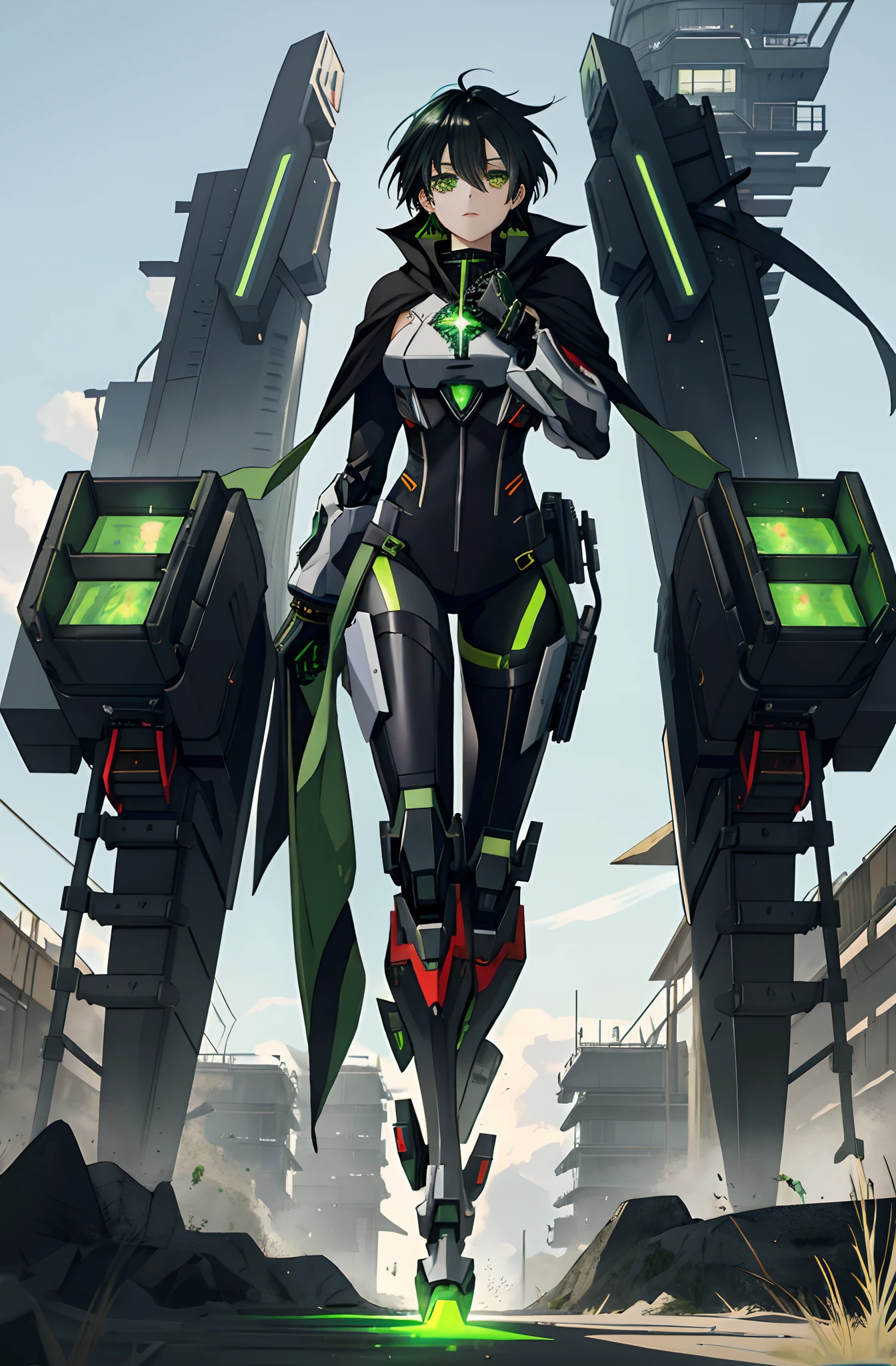 A close up of a person standing on a platform with a sci - futuristic ...