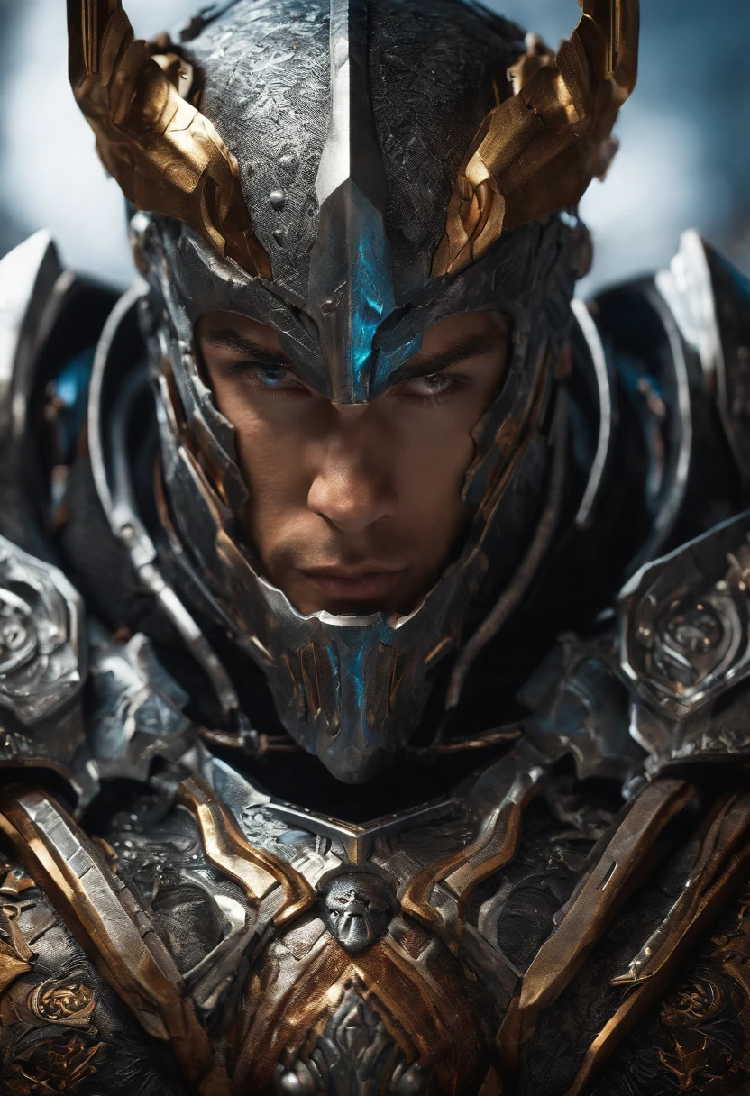 A close up of a man in armor with a sword - SeaArt AI