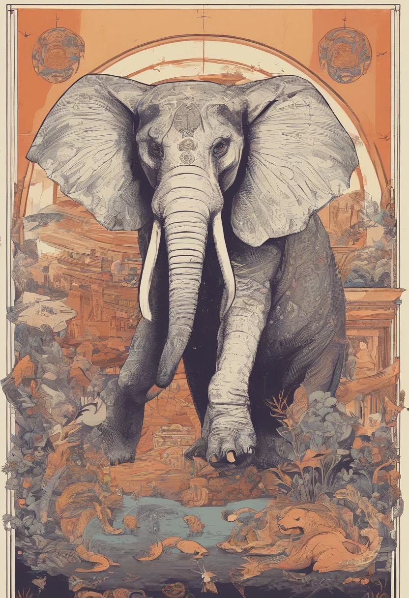 Painting of an elephant with a large head and a large body - SeaArt AI